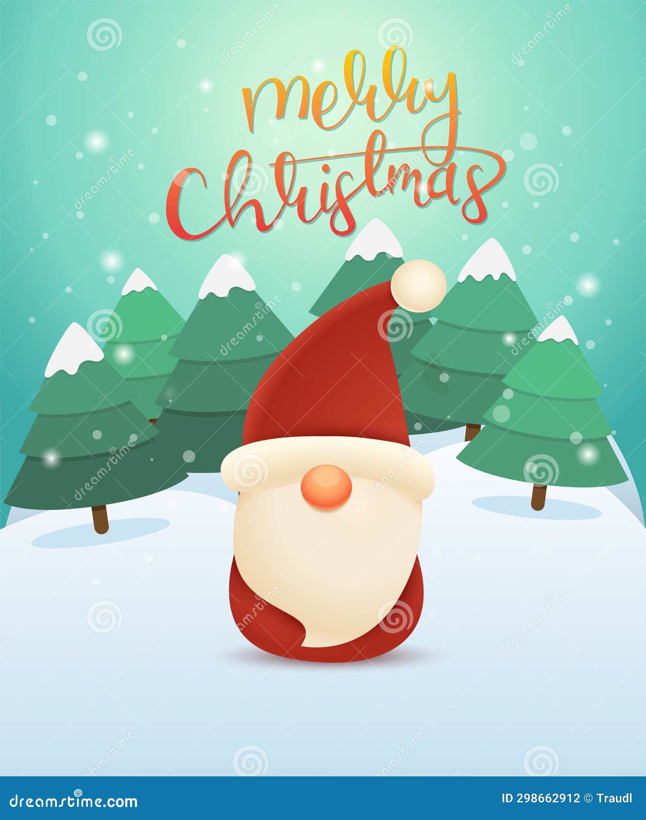 Merry Christmas Greeting Card Design with a Cute Dwarf. Stock Vector ...