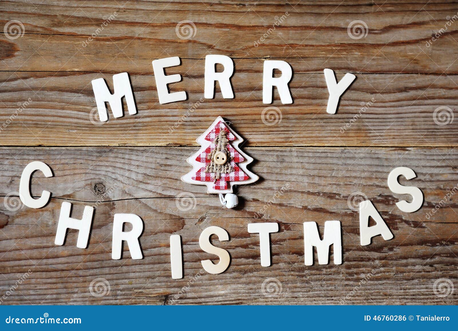 Merry Christmas Greeting Message with Tree on Wooden Background Stock ...