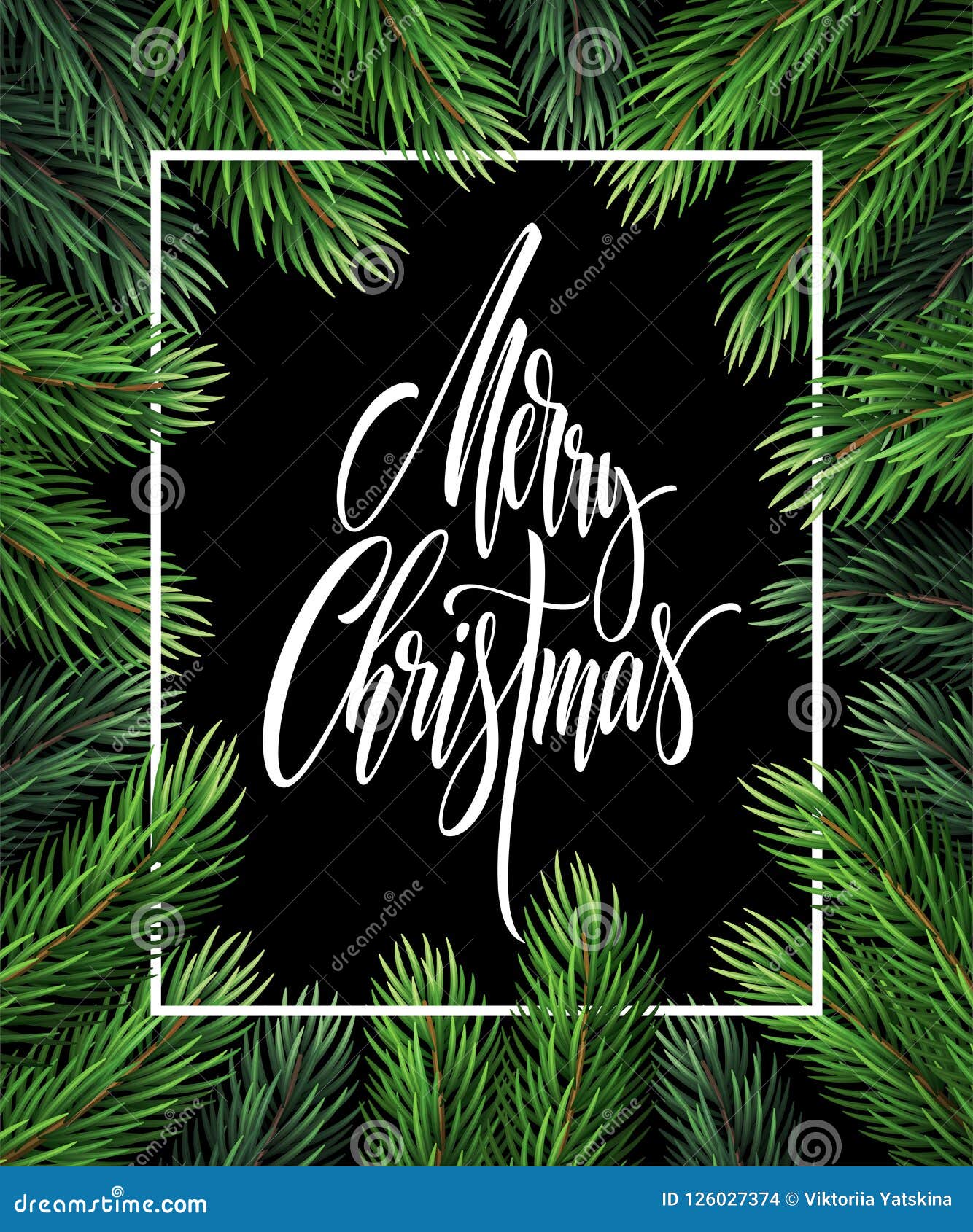Merry Christmas Hand Drawn Lettering in Rectangular Frame Stock Vector ...