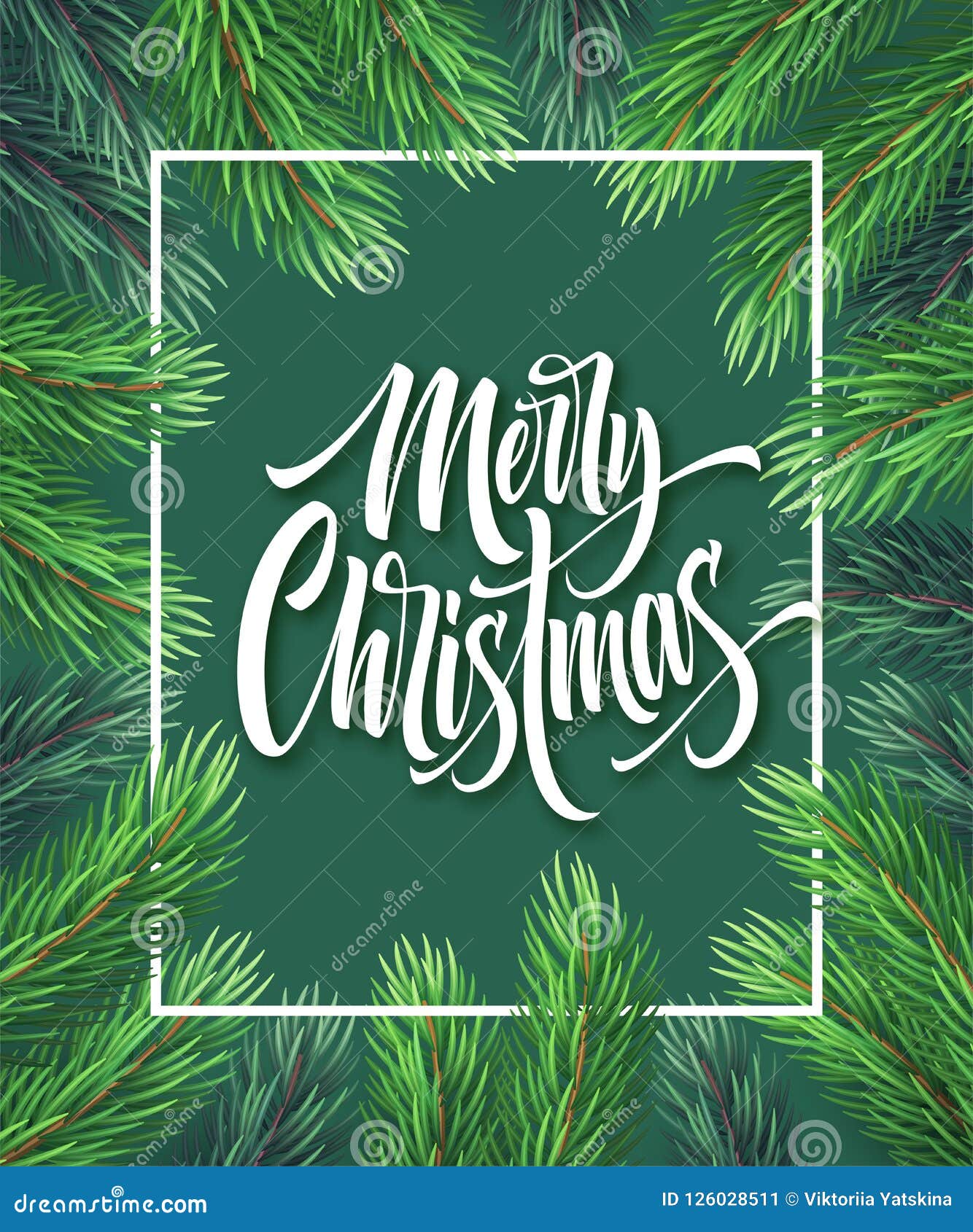 Merry Christmas Hand Drawn Lettering in Rectangular Frame Stock Vector ...