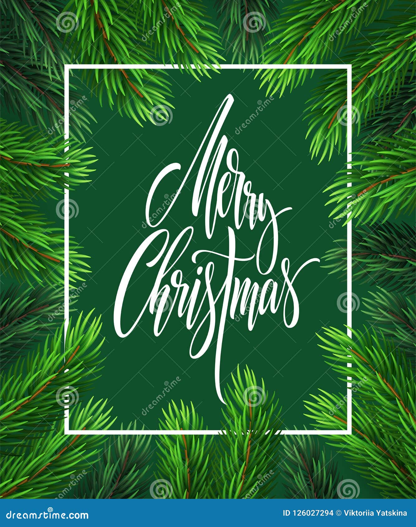 Merry Christmas Hand Drawn Lettering in Rectangular Frame Stock Vector ...