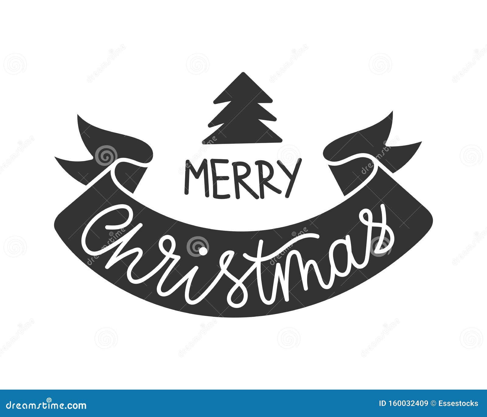 Merry Christmas Hand Drawn Lettering Text Banner Stock Vector