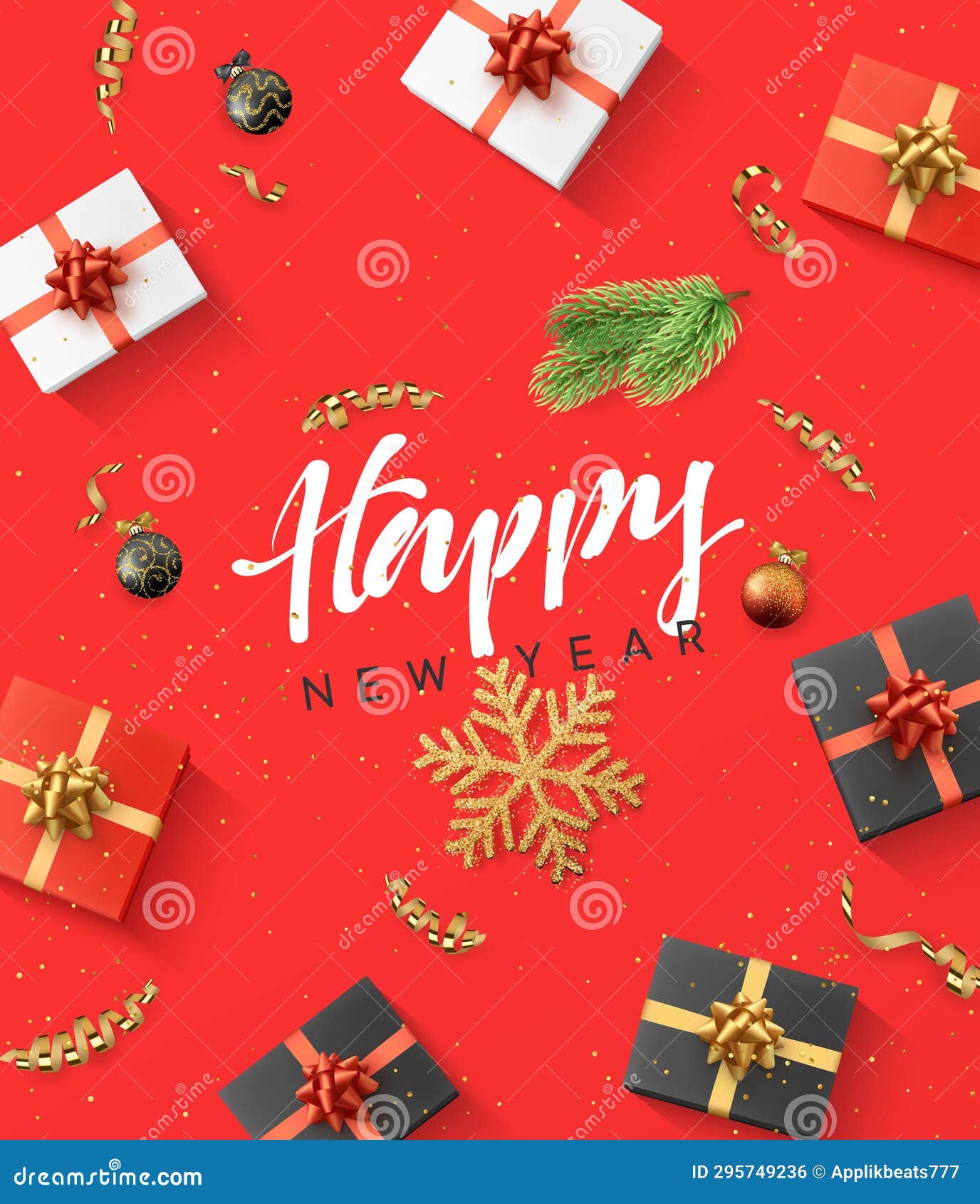 Merry Christmas and Happy New Year. Festive Composition with Realistic ...