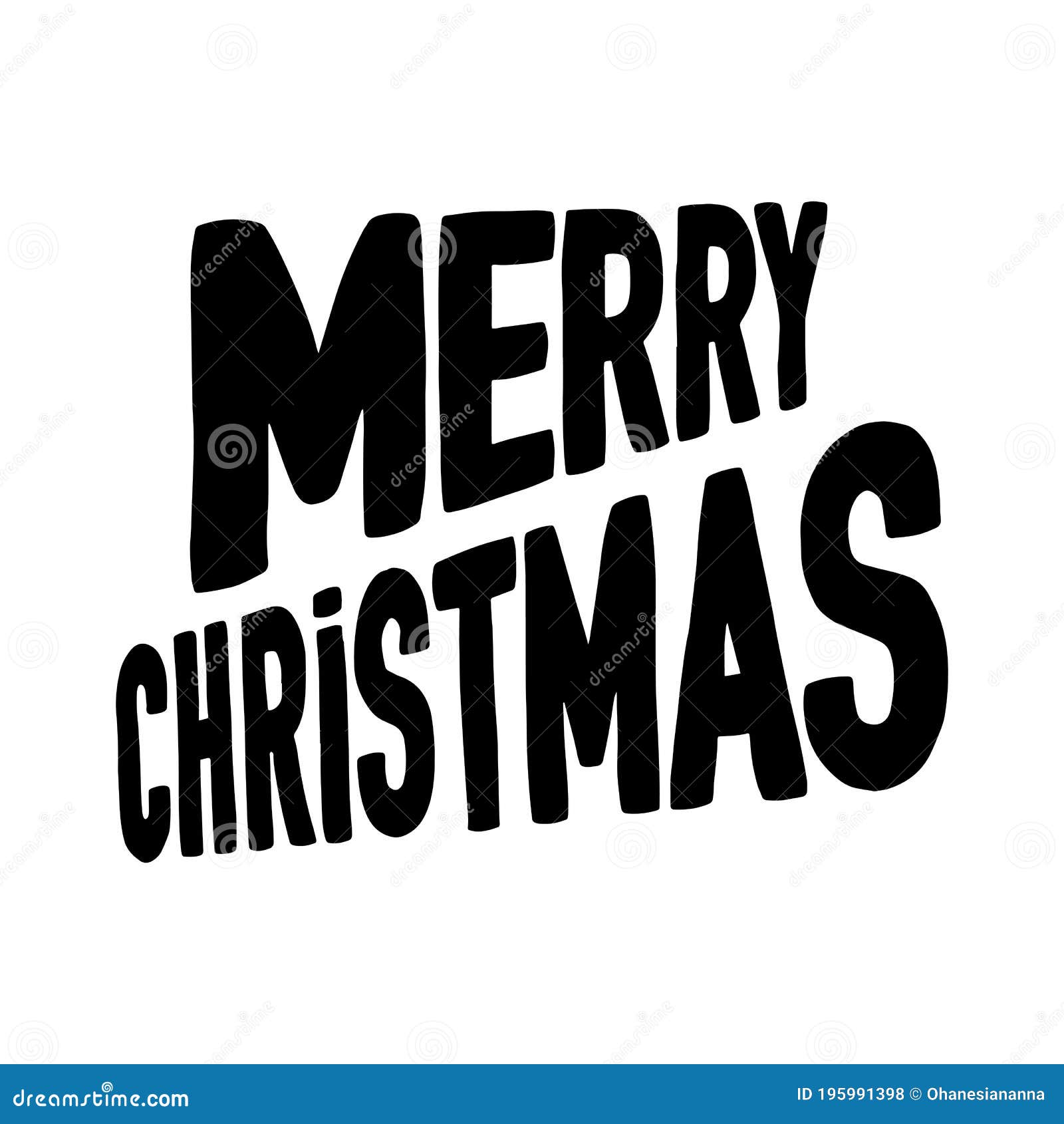 Merry Christmas Ink Lettering Isolated Text Illustration On White
