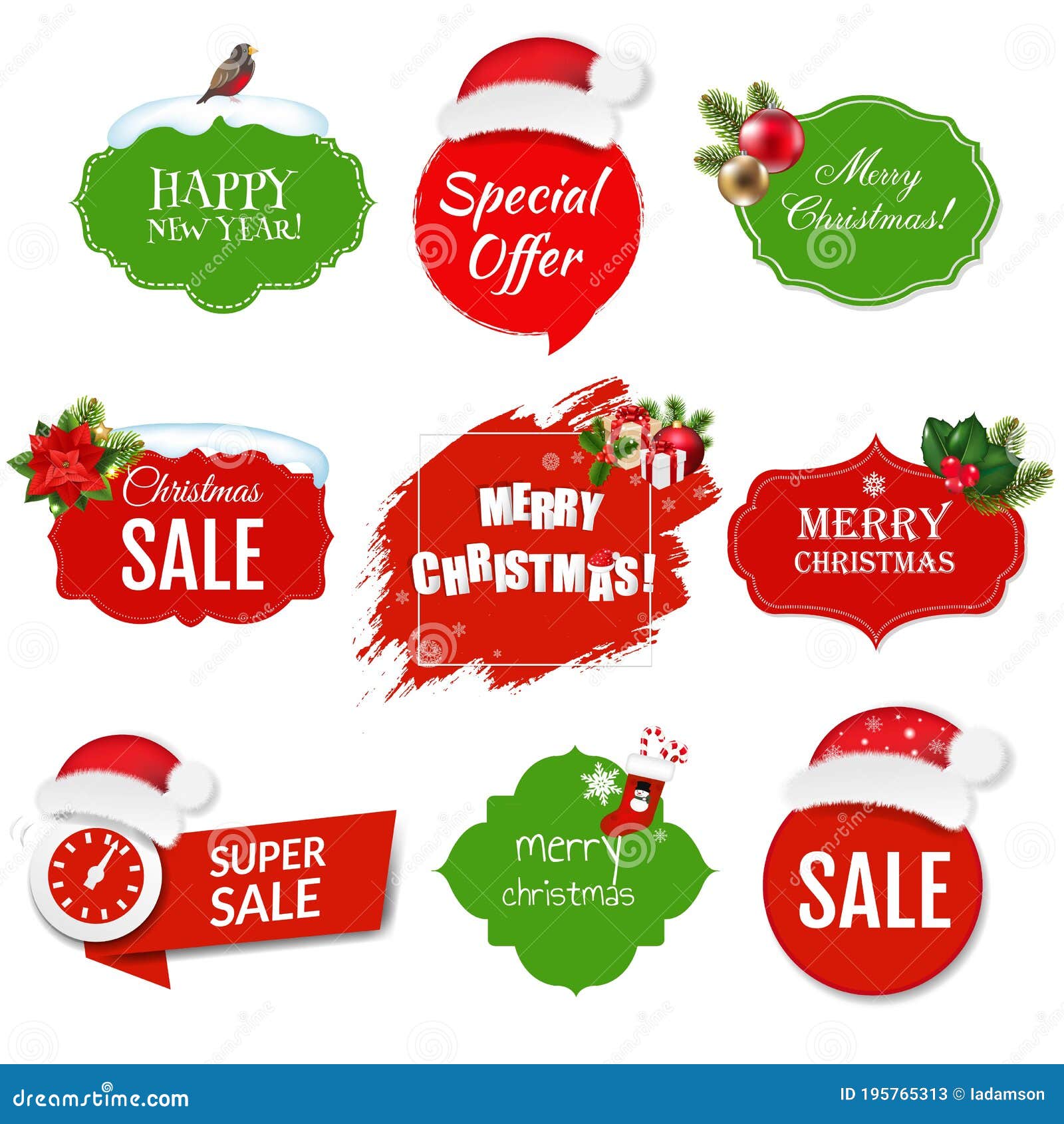 Merry Christmas Labels Set Isolated White Background Stock Vector ...