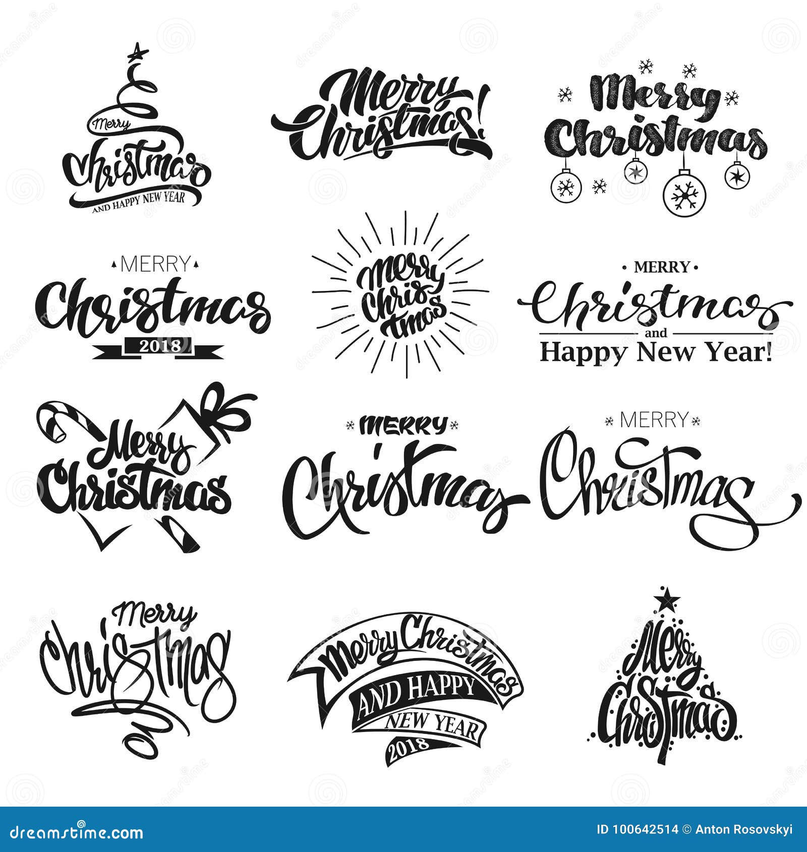 Merry Christmas Lettering Design Set Stock Vector Illustration Of