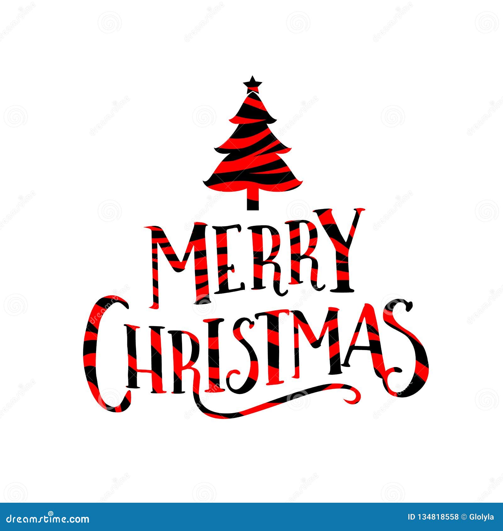 Merry Christmas Lettering Design With Tree Stock Vector Illustration