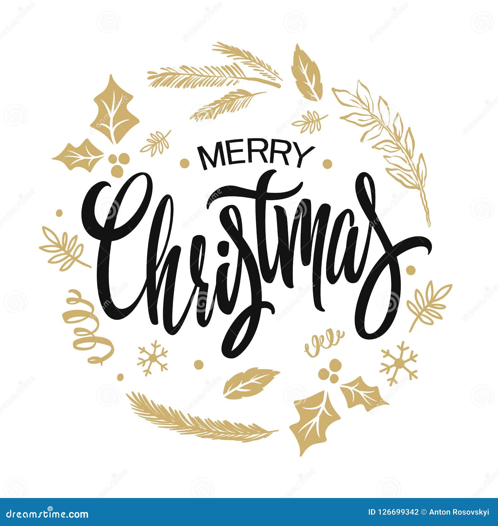 Merry Christmas Lettering Gold Design Vector Illustration Stock Vector