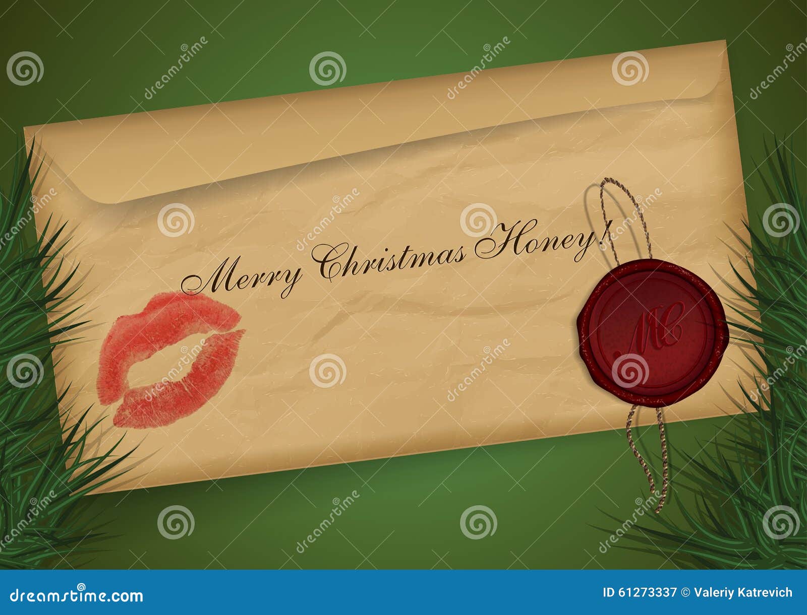 Merry Christmas Mail on Green Background, Illustration Stock ...