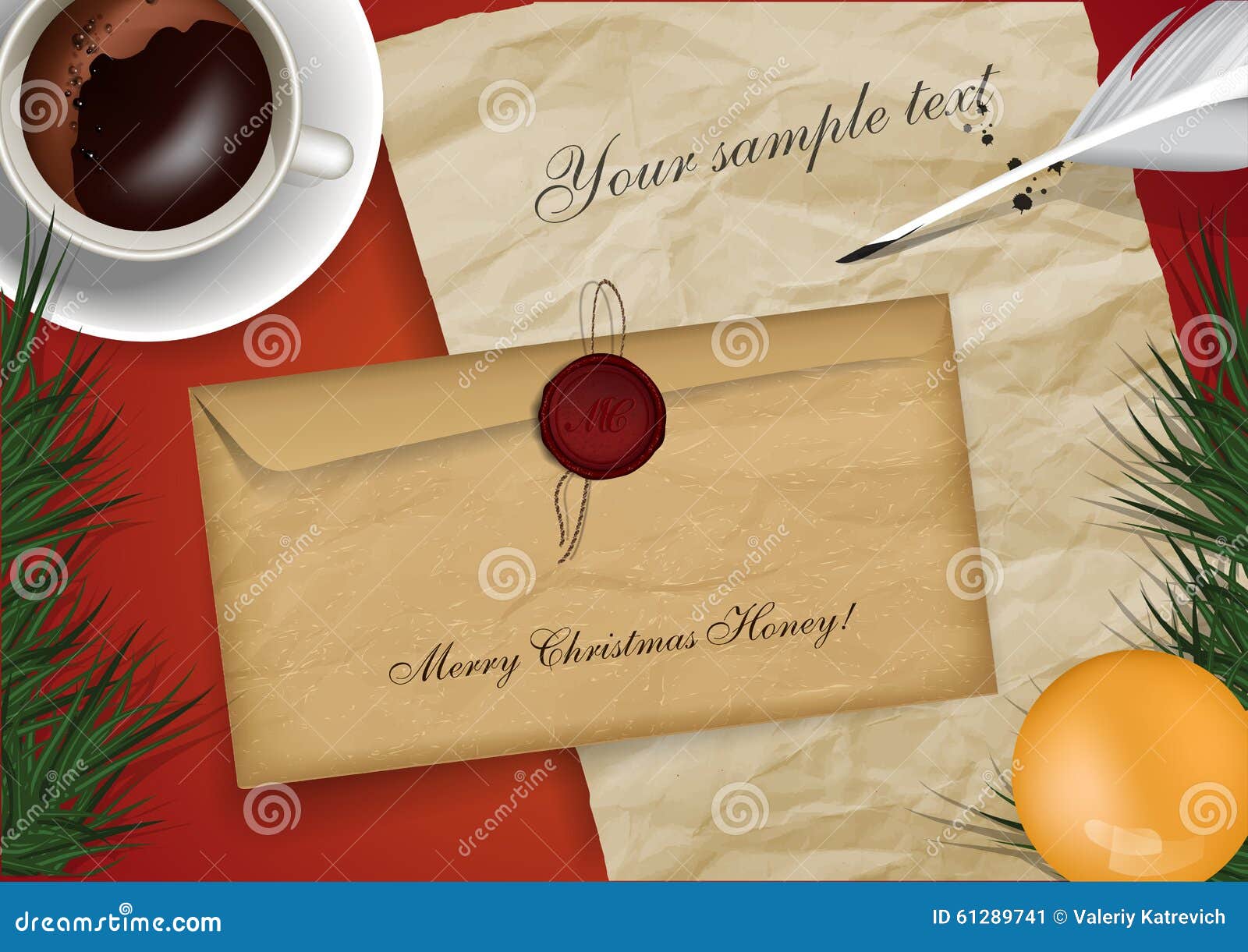 Merry Christmas Mail Mock Up with Cap of Coffe and Old Paper ...