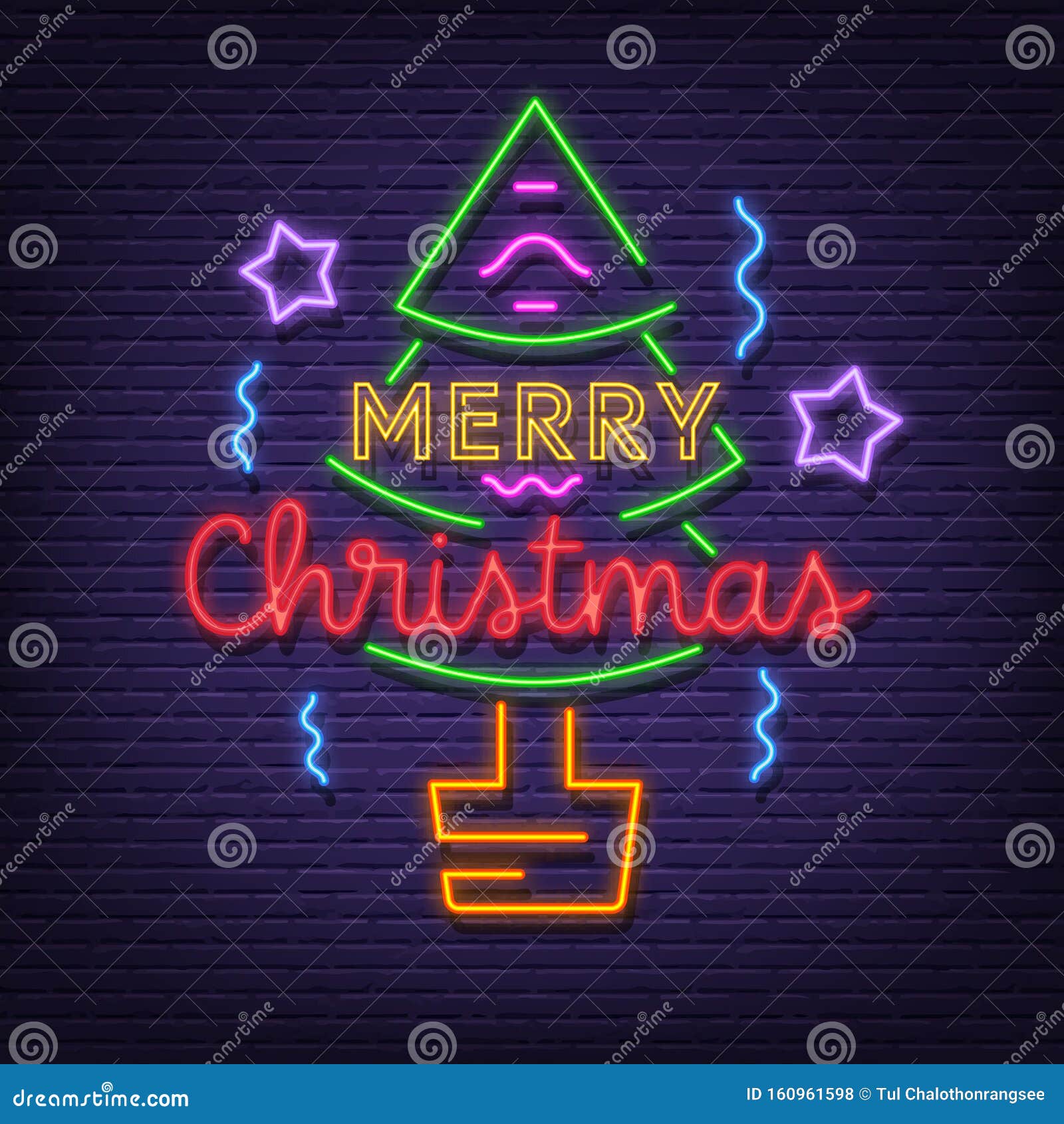 Merry Christmas Neon Signboard Stock Vector Illustration Of Greeting
