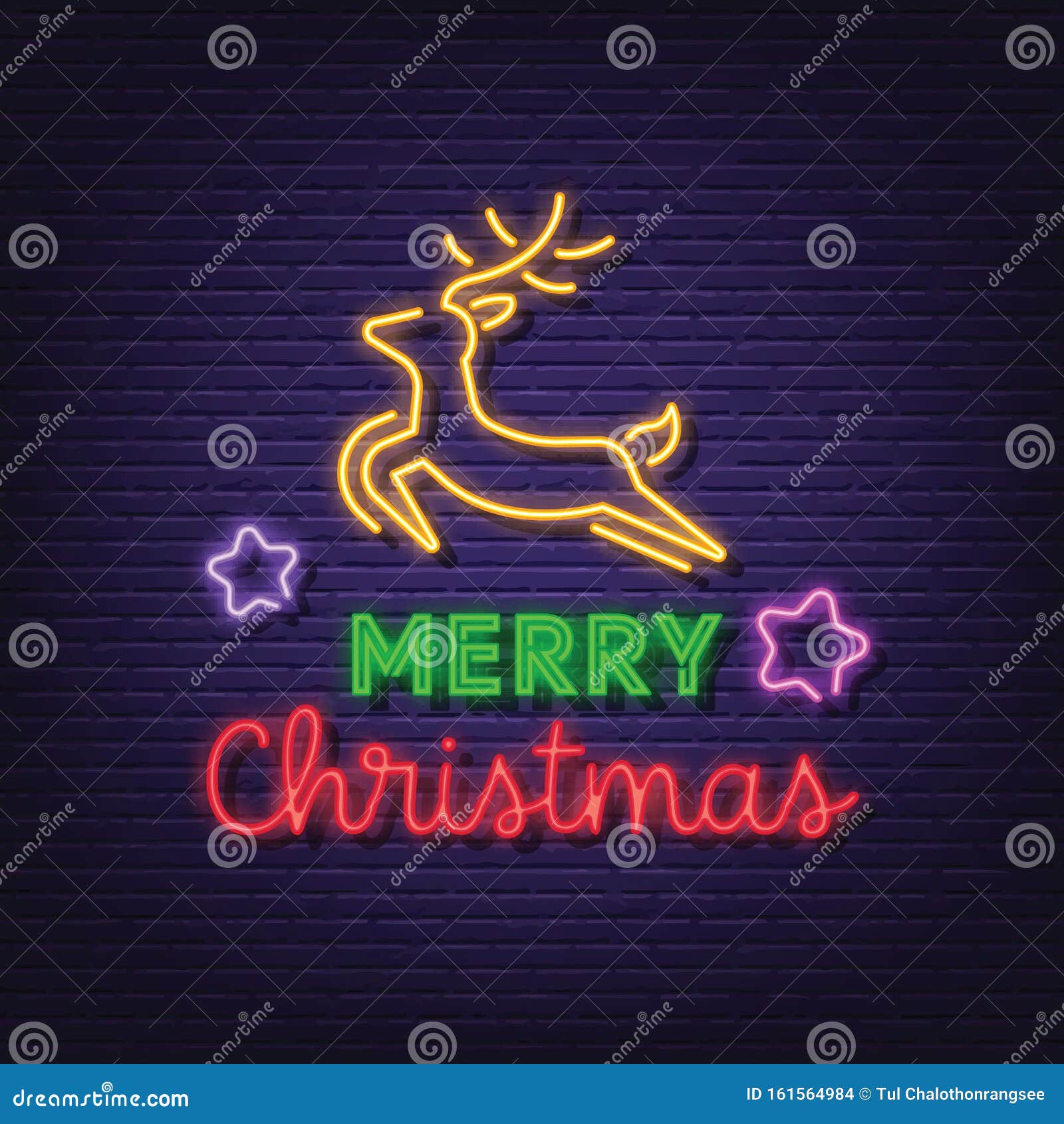 Merry Christmas Neon Signboard Stock Vector Illustration Of Bright