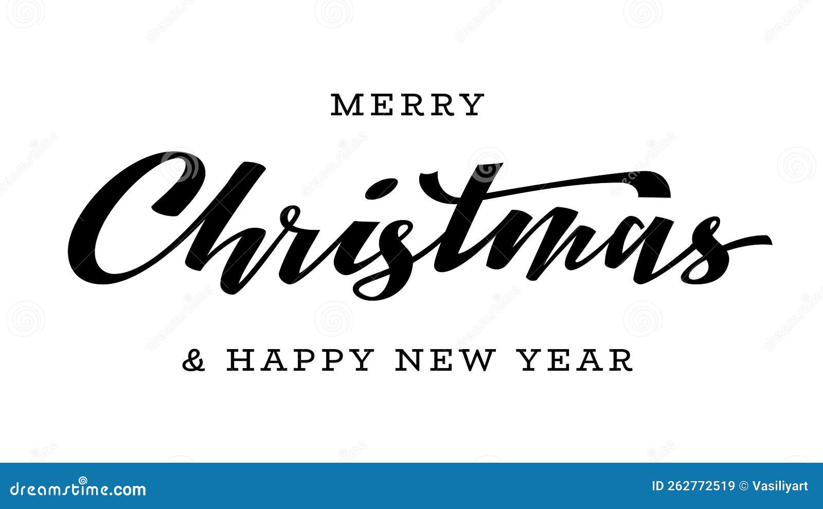 Merry Christmas New Year Ink Brush Hand Lettering Stock Vector