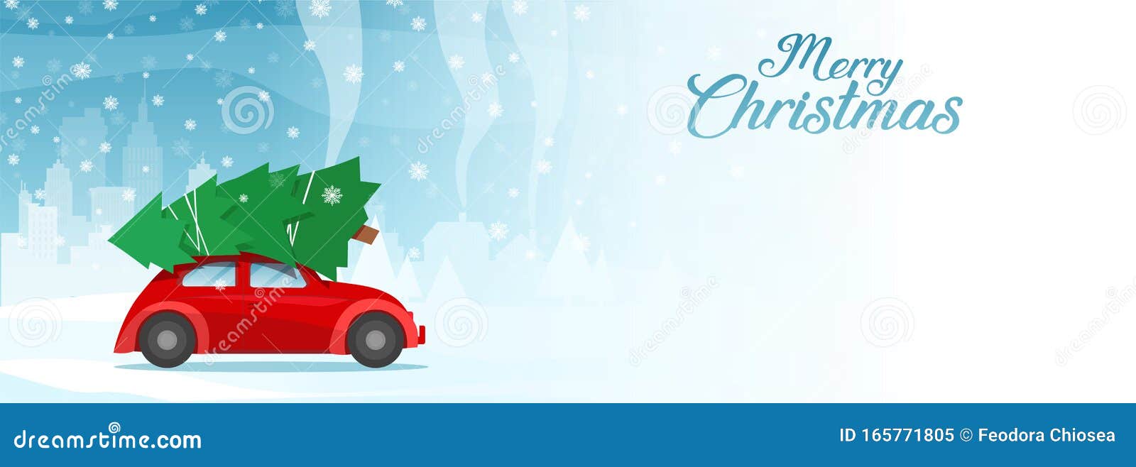 Merry Christmas Postcard with Retro Red Car with Christmas Tree Stock ...