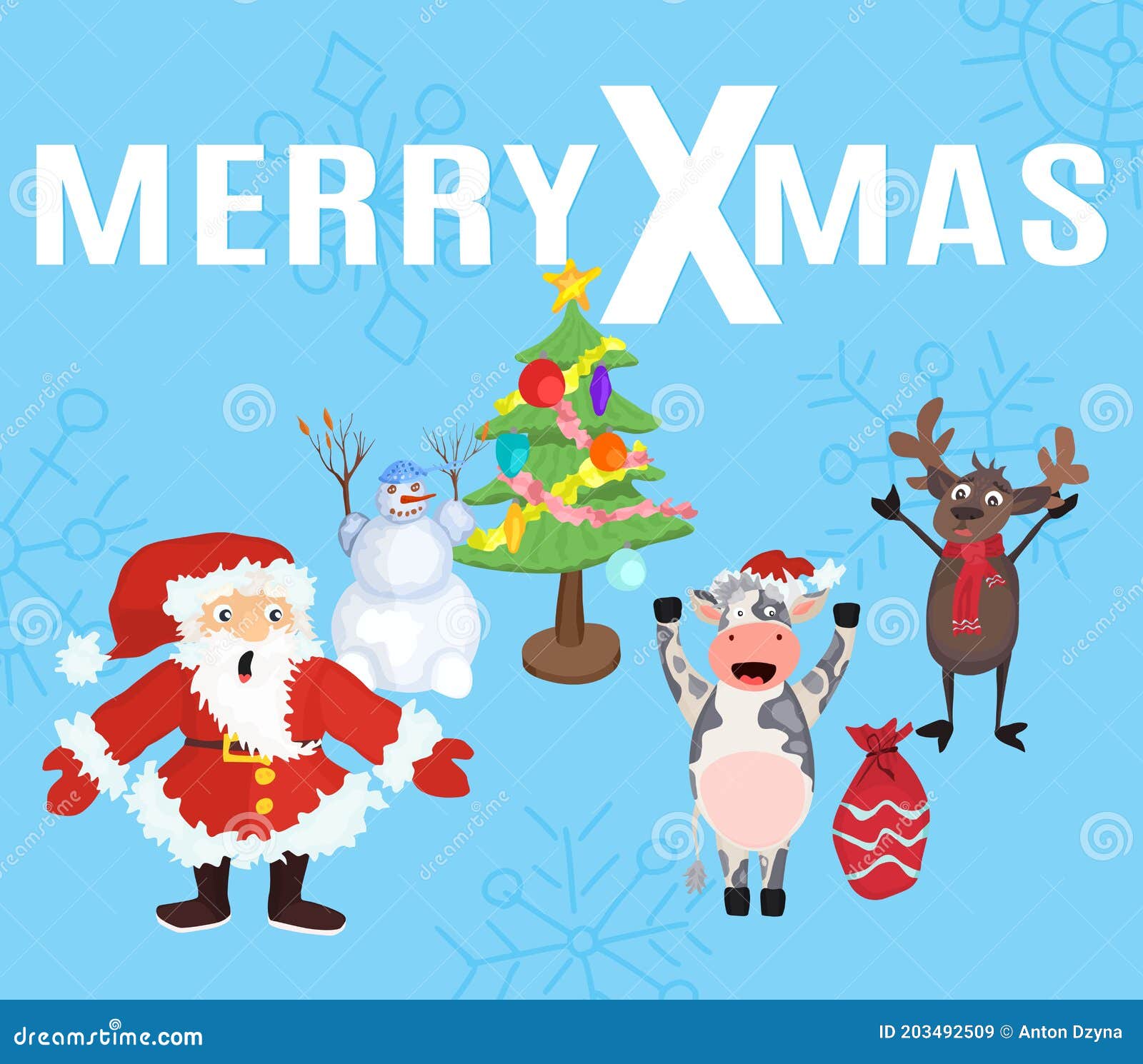 Merry Christmas Poster with Characters and Text Stock Vector ...