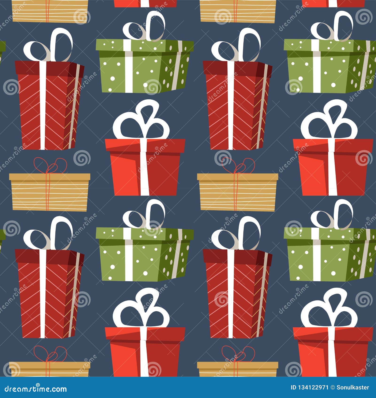 Merry Christmas Presents in Boxes with Wrapping Seamless Pattern Stock ...