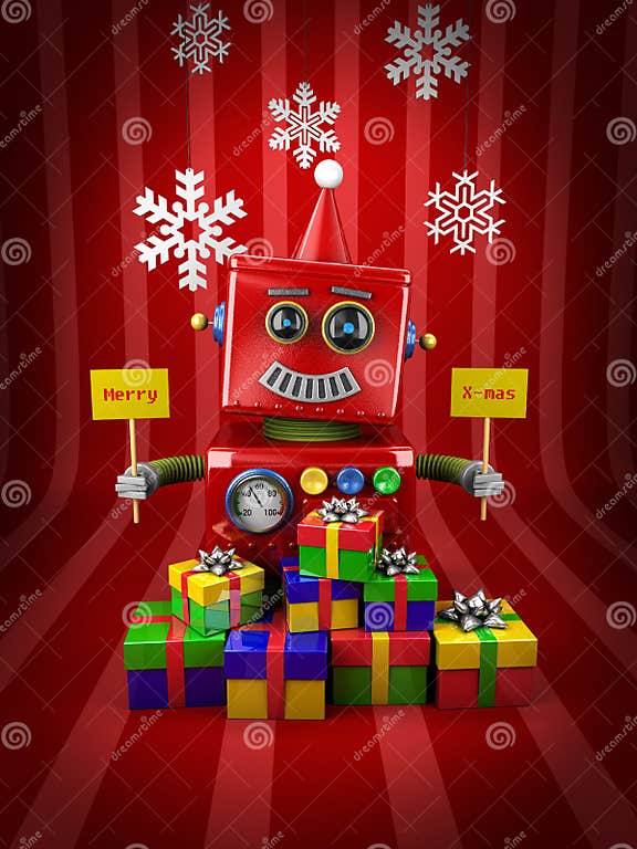 Merry Christmas Robot stock illustration. Illustration of present ...