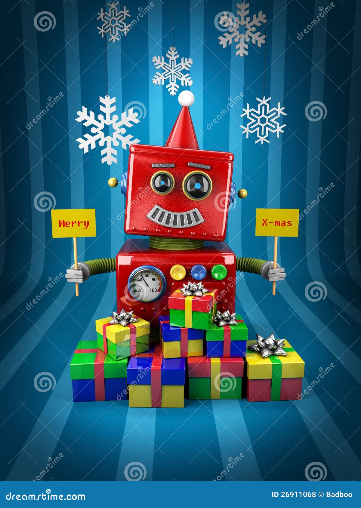 Merry Christmas Robot stock illustration. Illustration of merry - 26911068