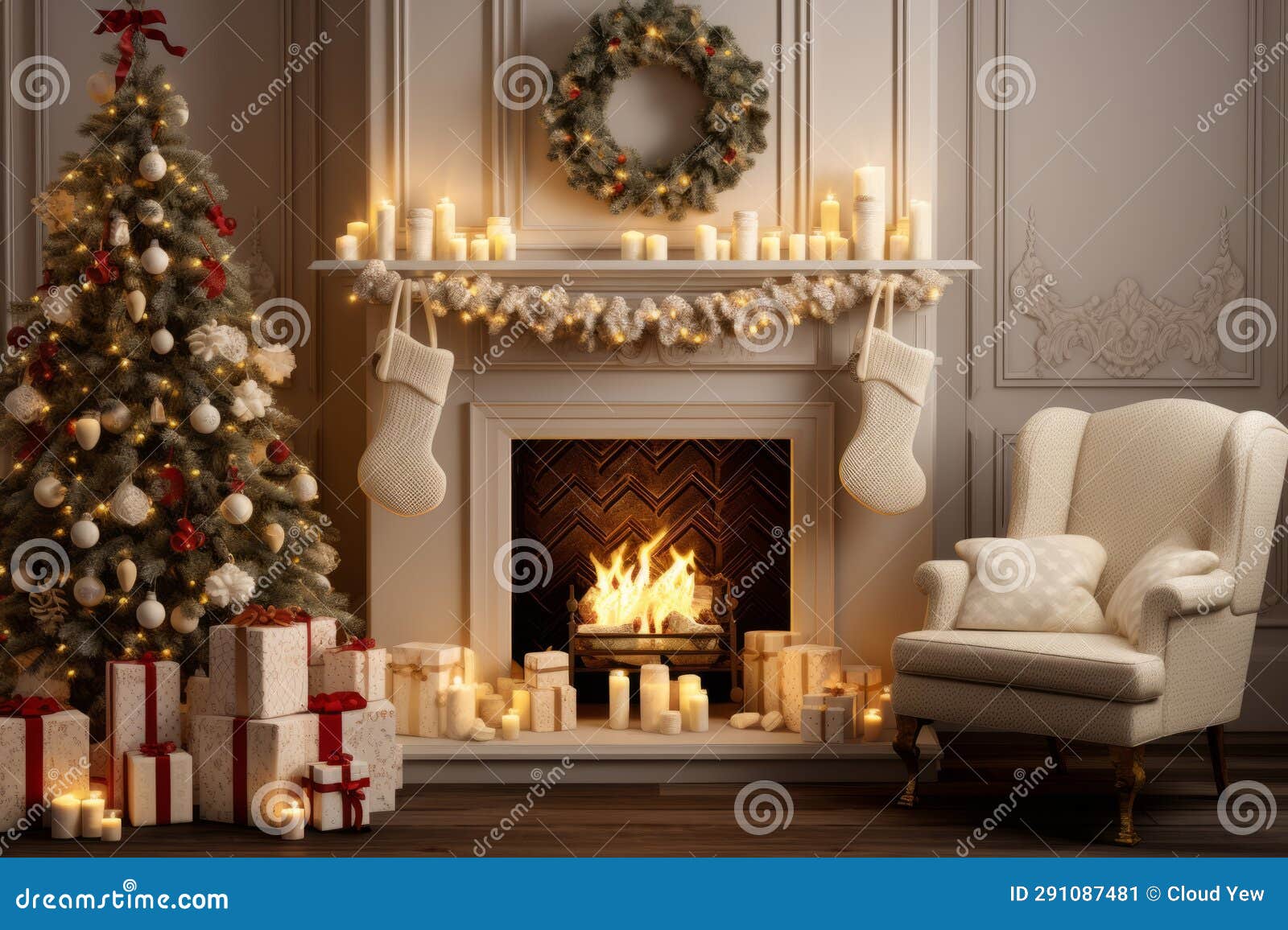 Merry Christmas Scene with Classic Festive Stock Illustration ...