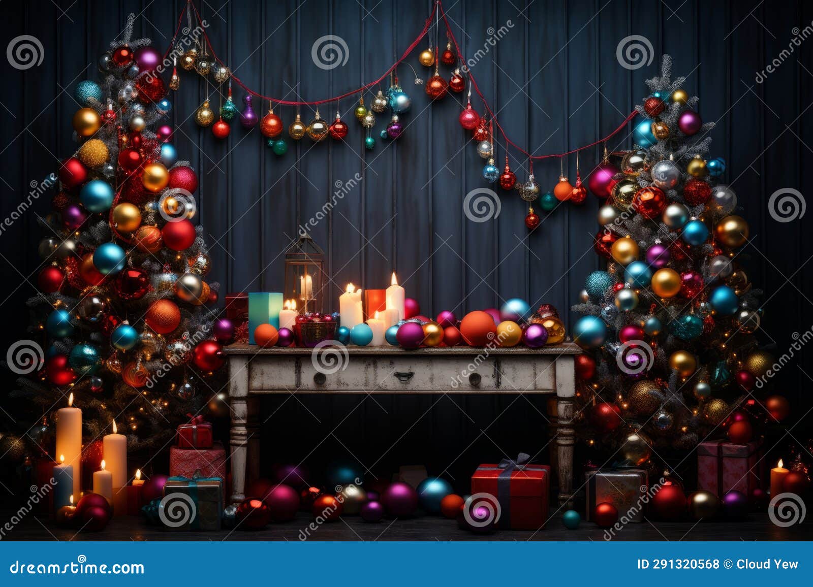 Merry Christmas Setup with Colorful Ornaments Stock Illustration ...