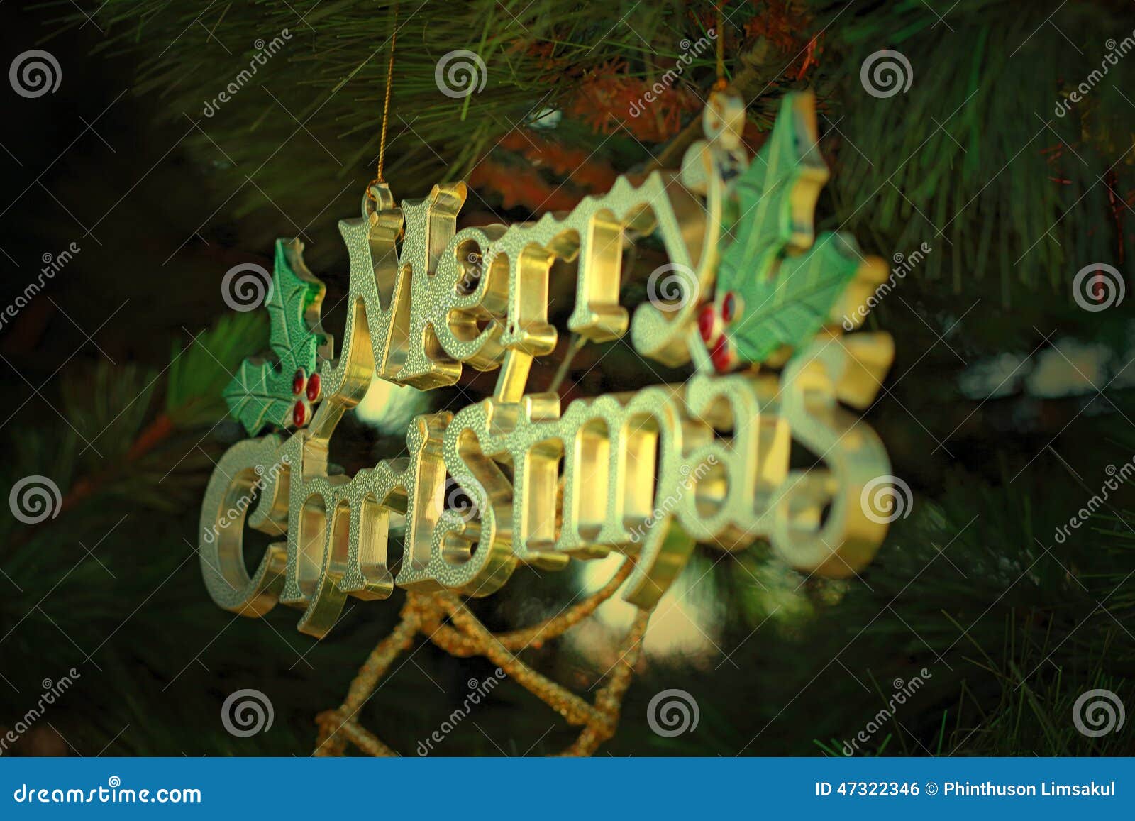 Merry Christmas Sign Hanging on the Christmas Tree. Stock Photo - Image ...