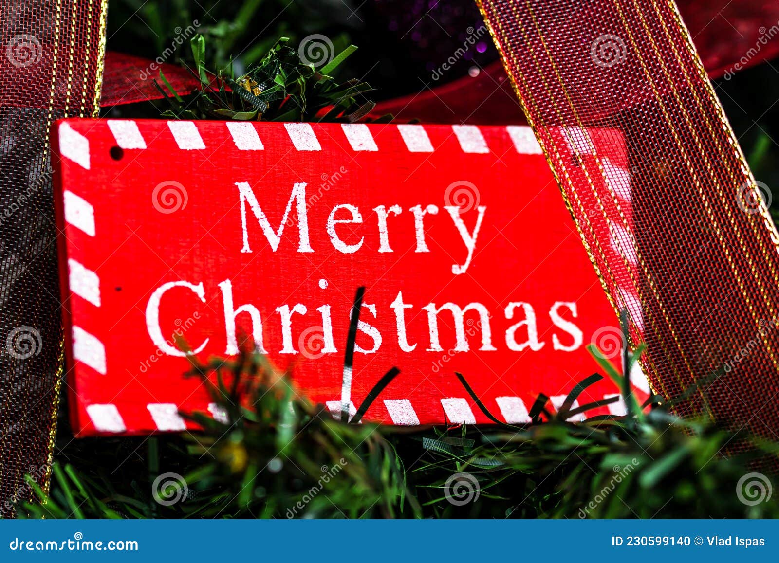 Merry Christmas Sign Hanging in the Christmas Tree Stock Photo - Image ...
