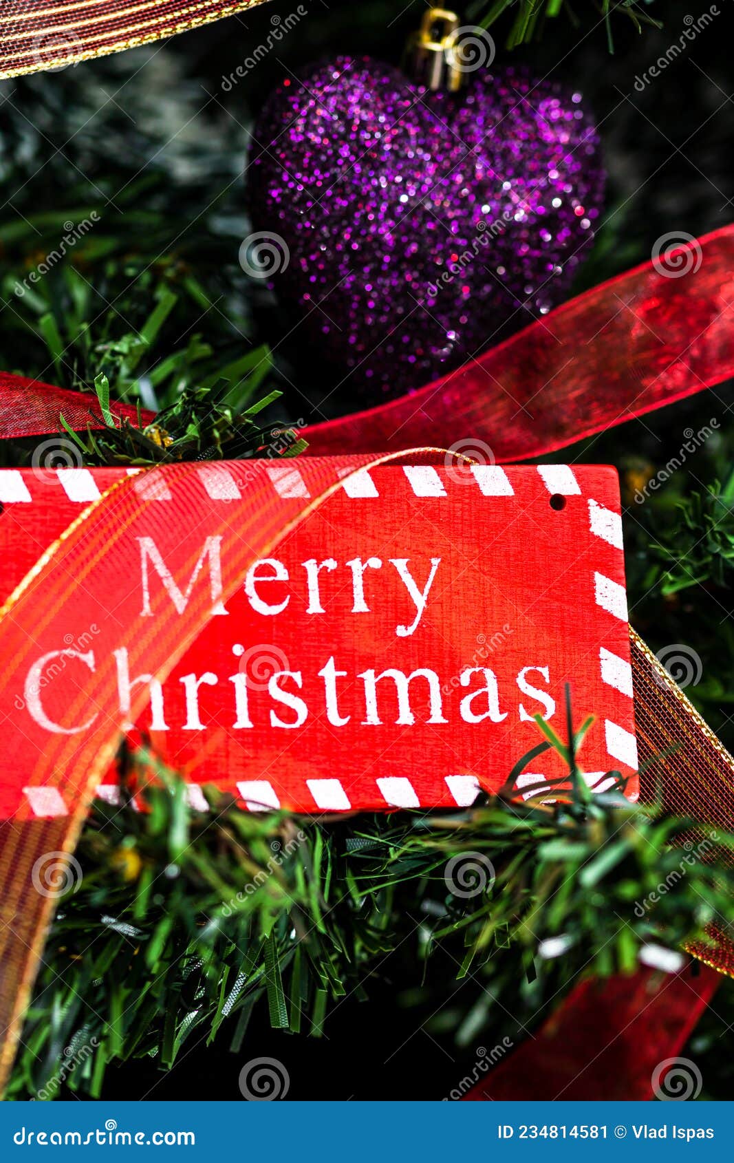 Merry Christmas Sign Hanging in the Christmas Tree Stock Image - Image ...