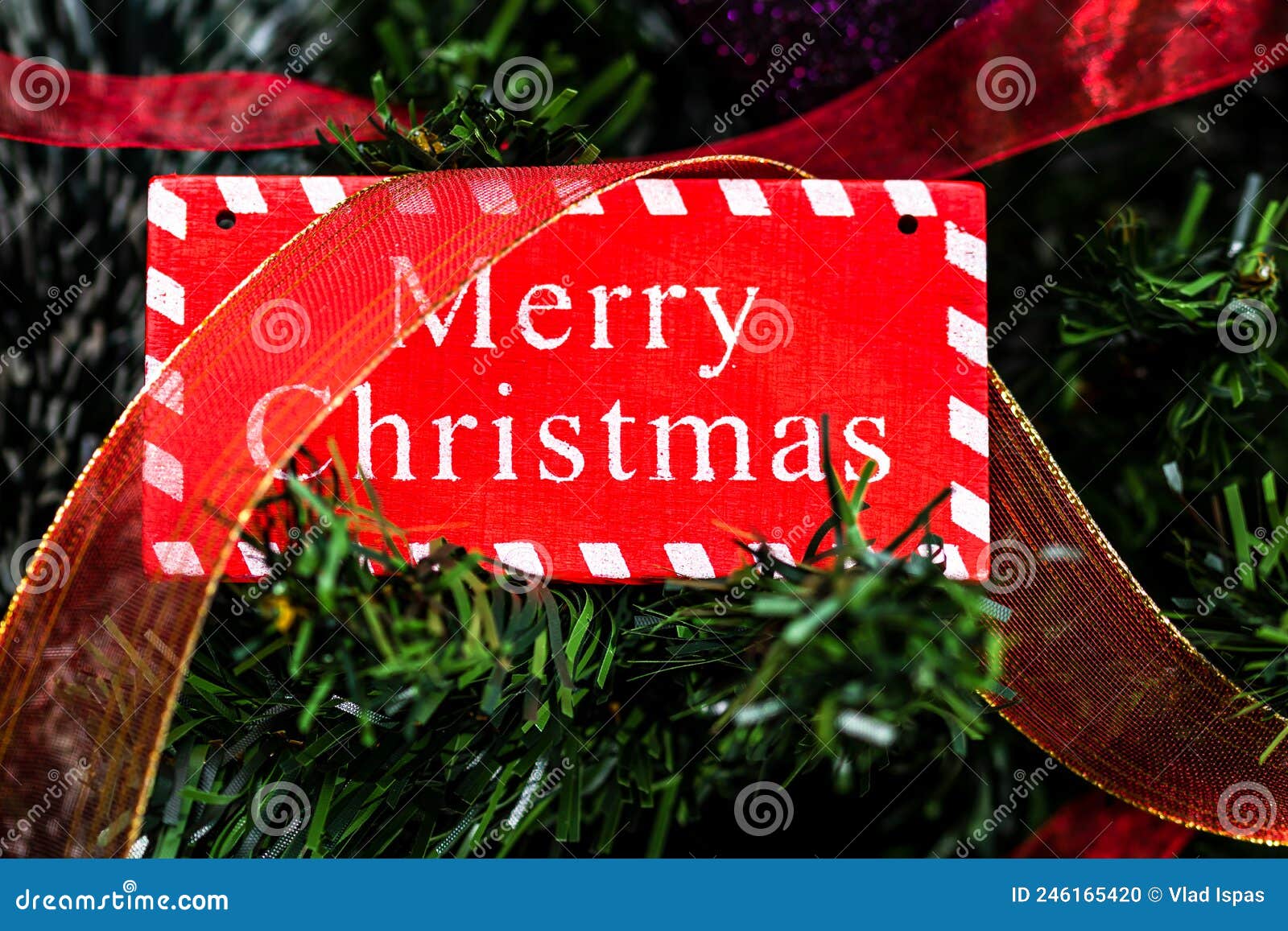 Merry Christmas Sign Hanging in the Christmas Tree Stock Photo - Image ...