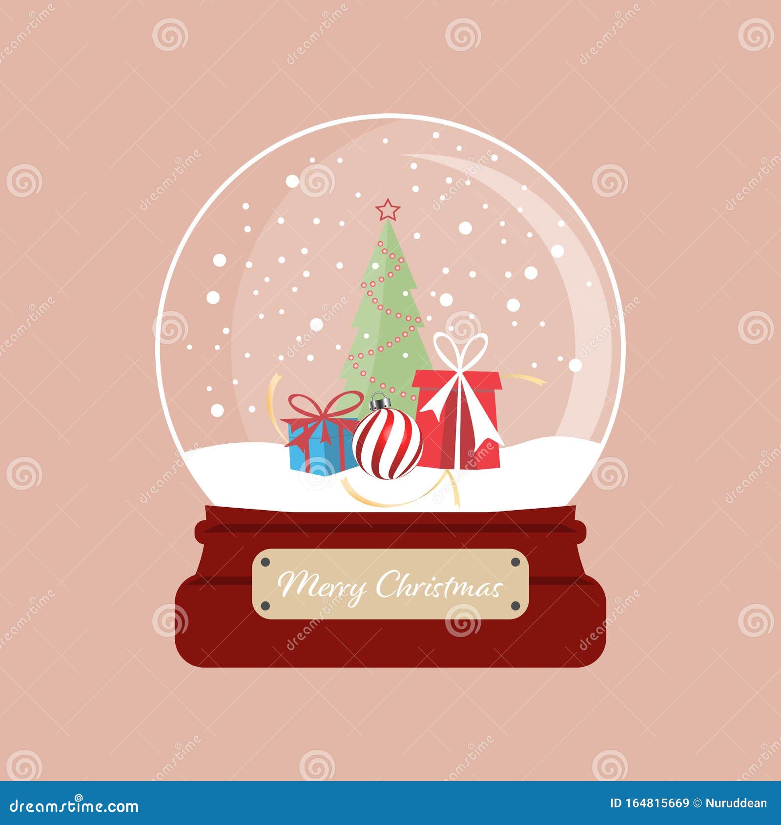 Merry Christmas Snow Globe with Christmas Tree and Gift Box. Vector ...