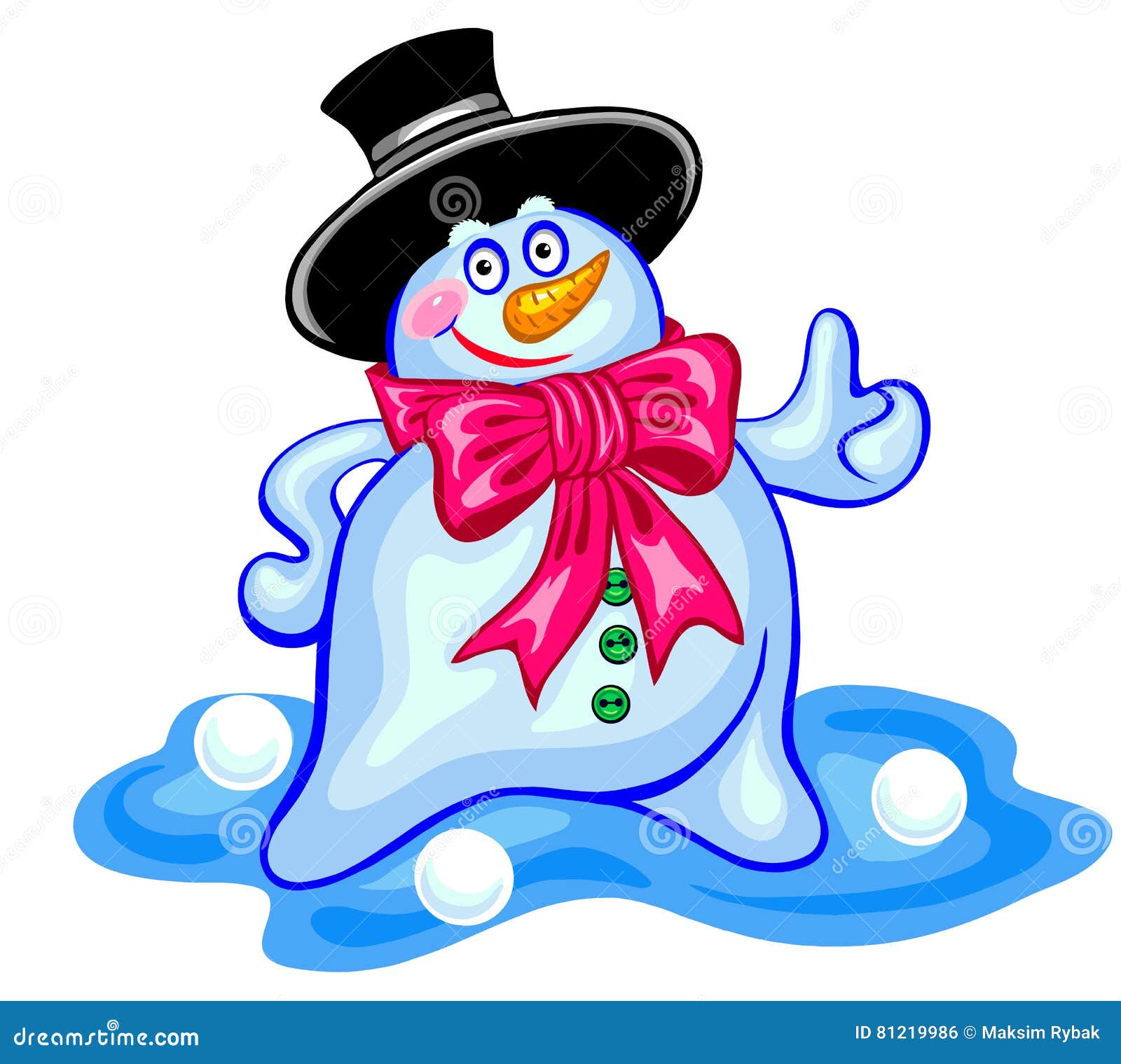 Merry Christmas Snowman with Red Bow Stock Vector - Illustration of ...