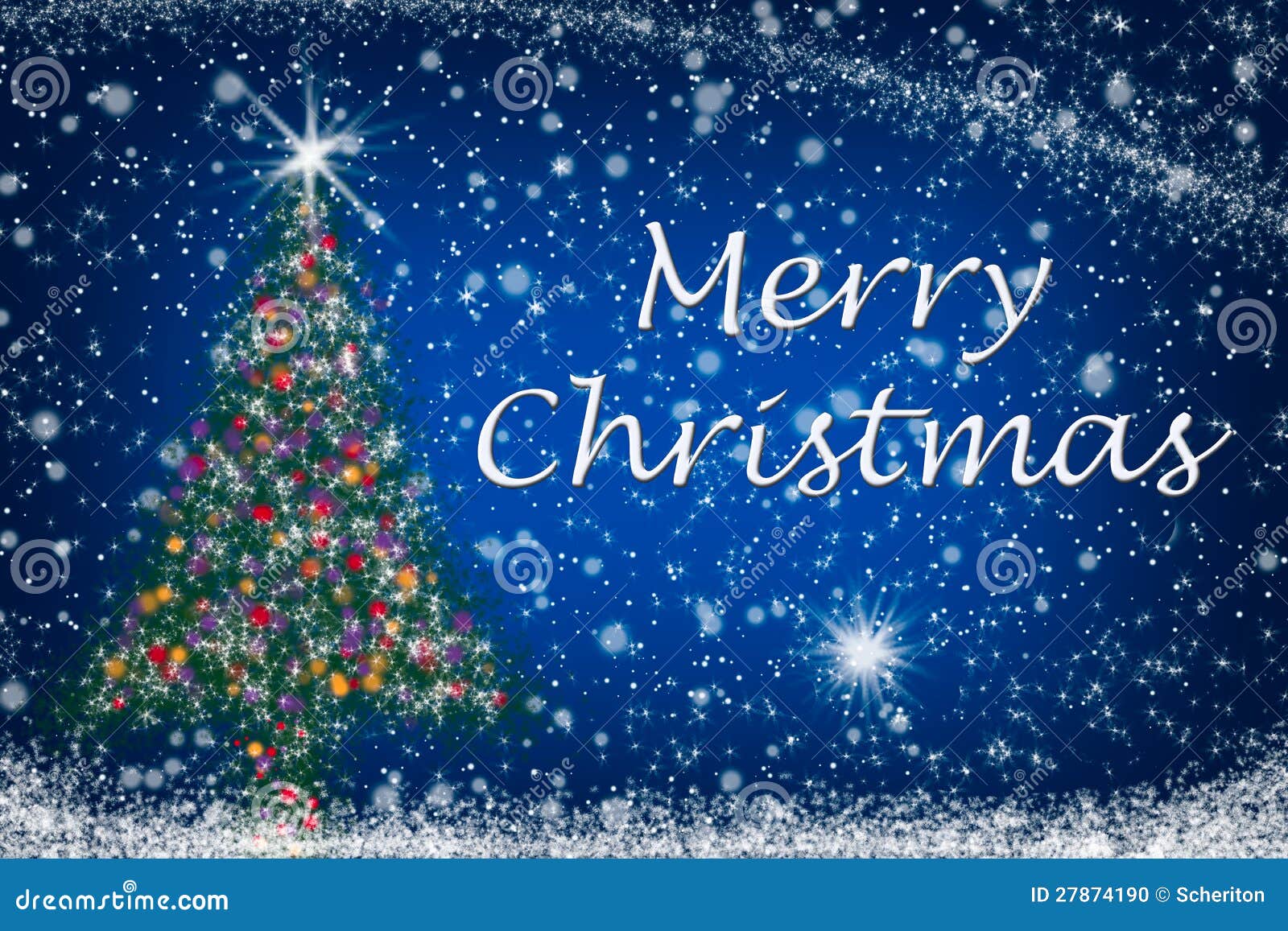 Merry Christmas Sparkly Tree on Starry Sky Stock Illustration ...