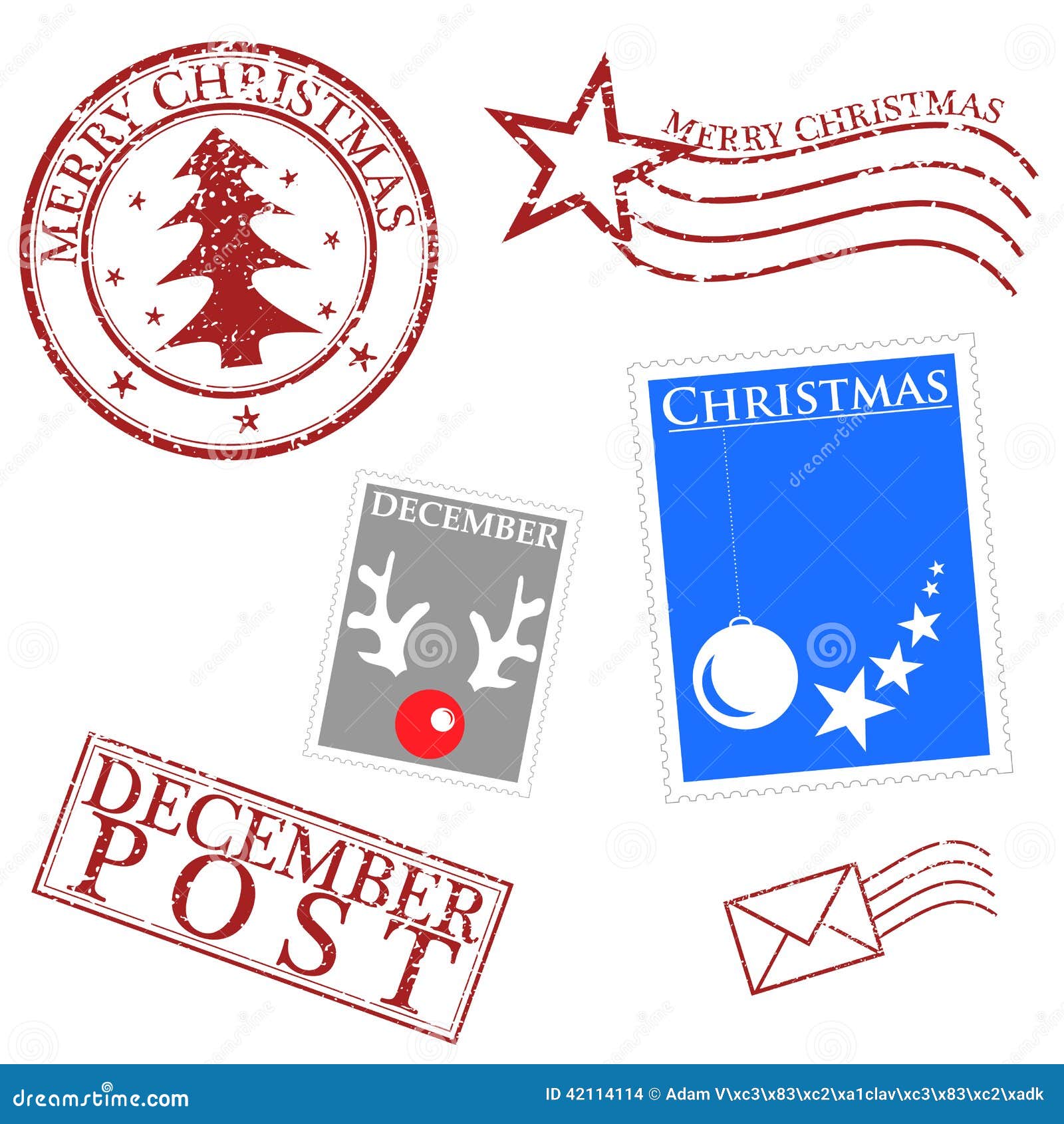 Merry Christmas Stamps Collection Stock Vector - Illustration of ...