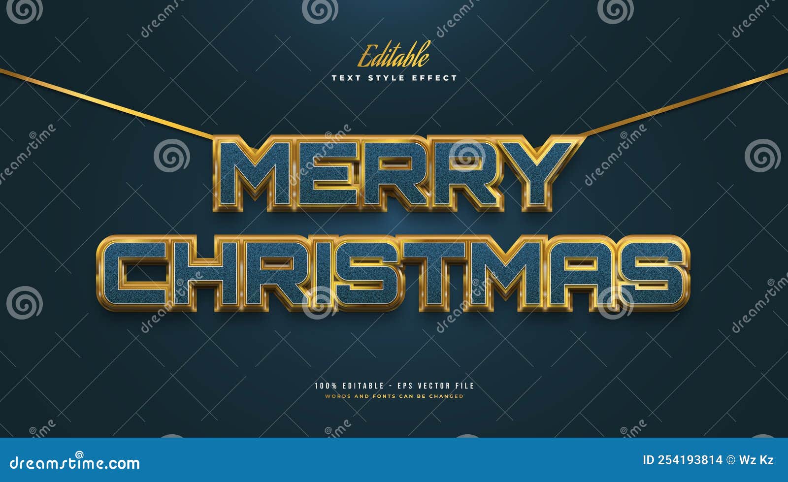 Merry Christmas Text in Luxury Blue and Gold with Texture and 3D Effect ...