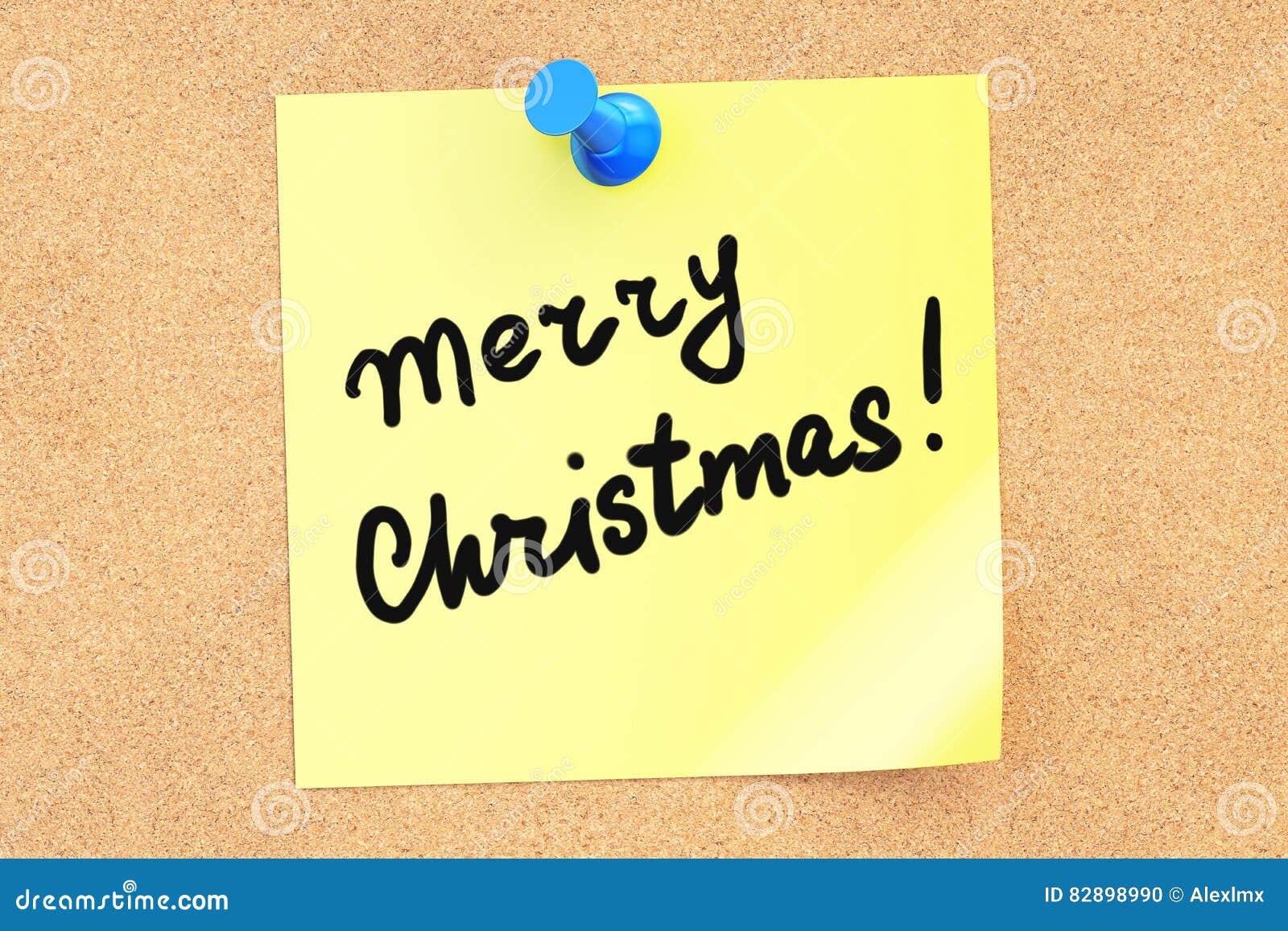Merry Christmas Text on a Sticky Note Pinned To a Corkboard. 3D Stock ...