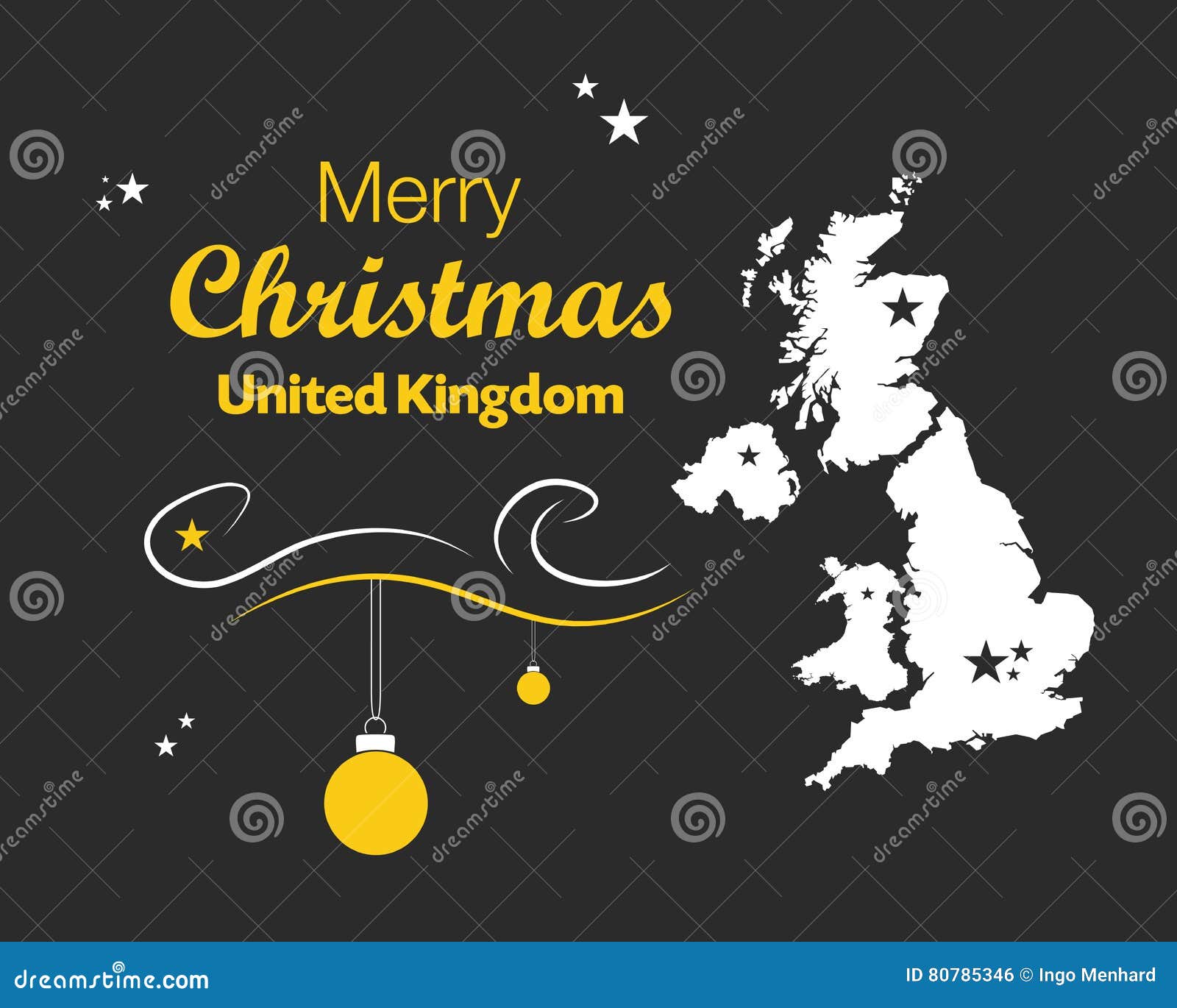 Merry Christmas Theme with Map of United Kingdom Stock Illustration ...