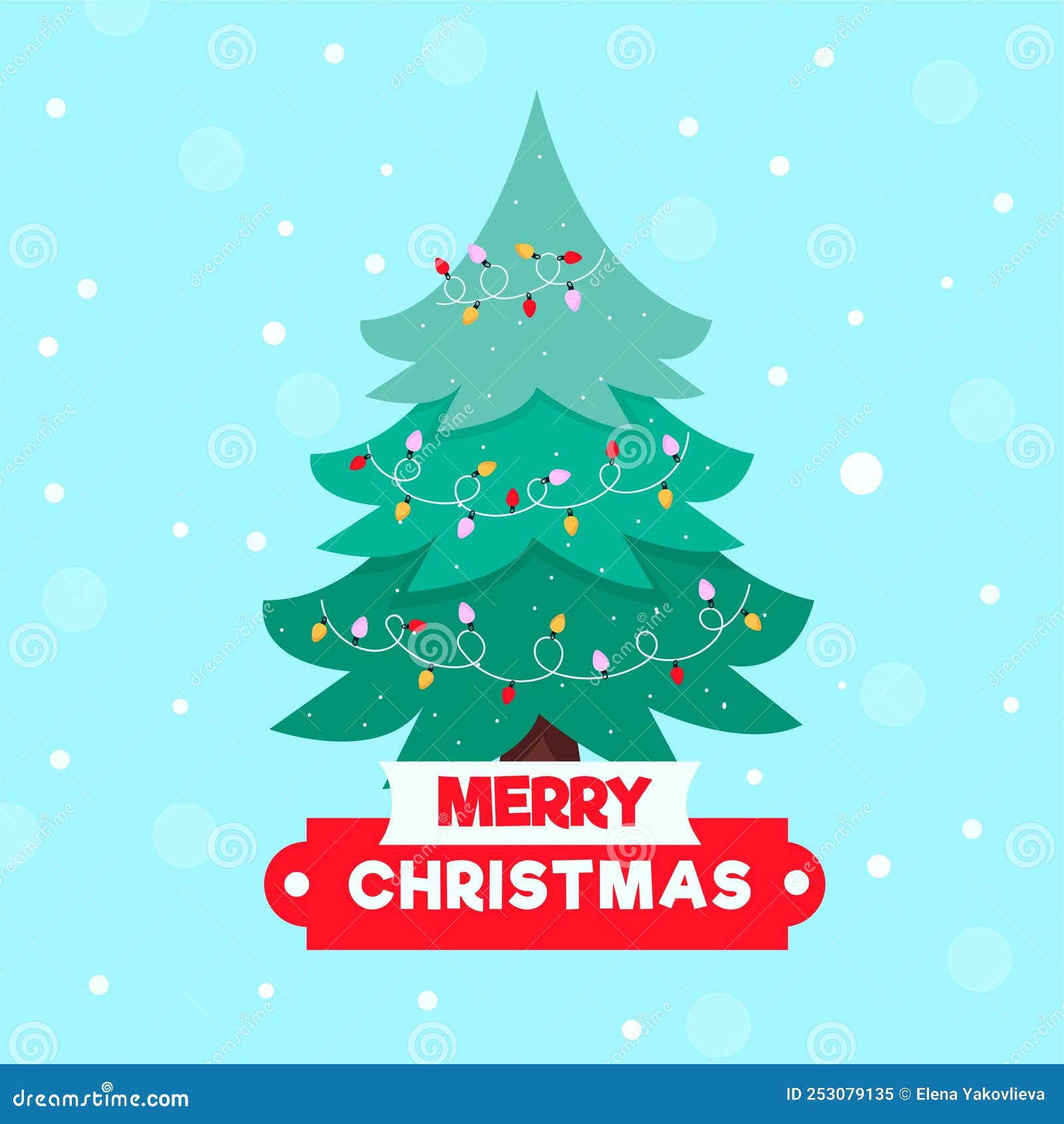 Merry Christmas Tree on Blue Background. Vector Illustration Stock ...