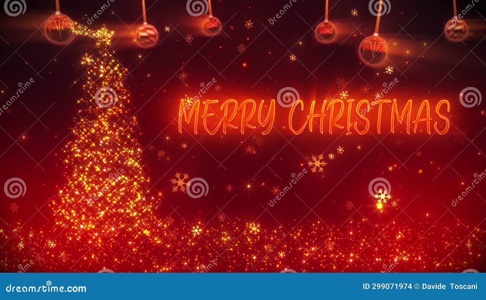 Merry Christmas Tree with Falling Snow and Decorations Loop Background ...