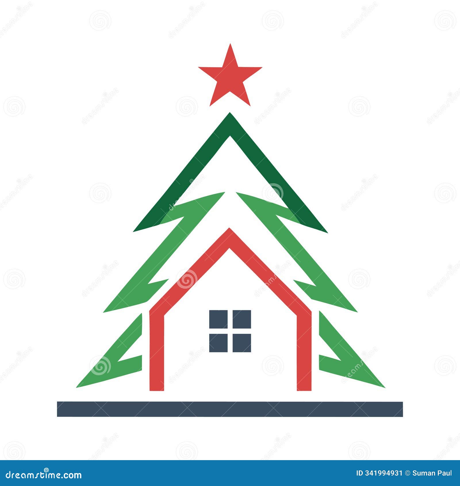 Merry Christmas Tree with House Design Illustration Stock Vector ...