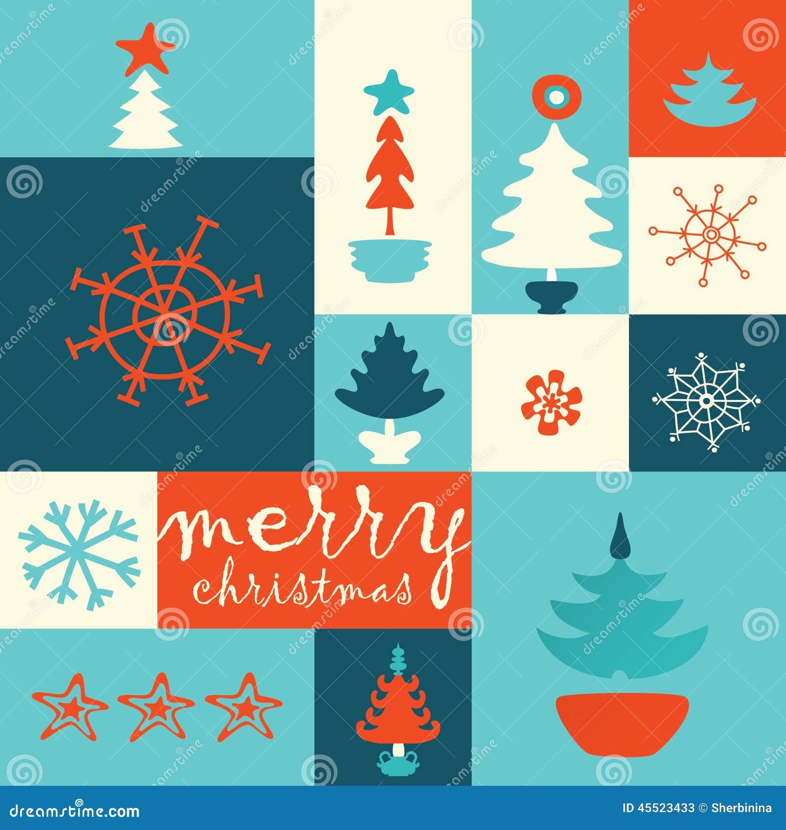 Merry Christmas Tree Post Card Stock Vector - Illustration of modern ...