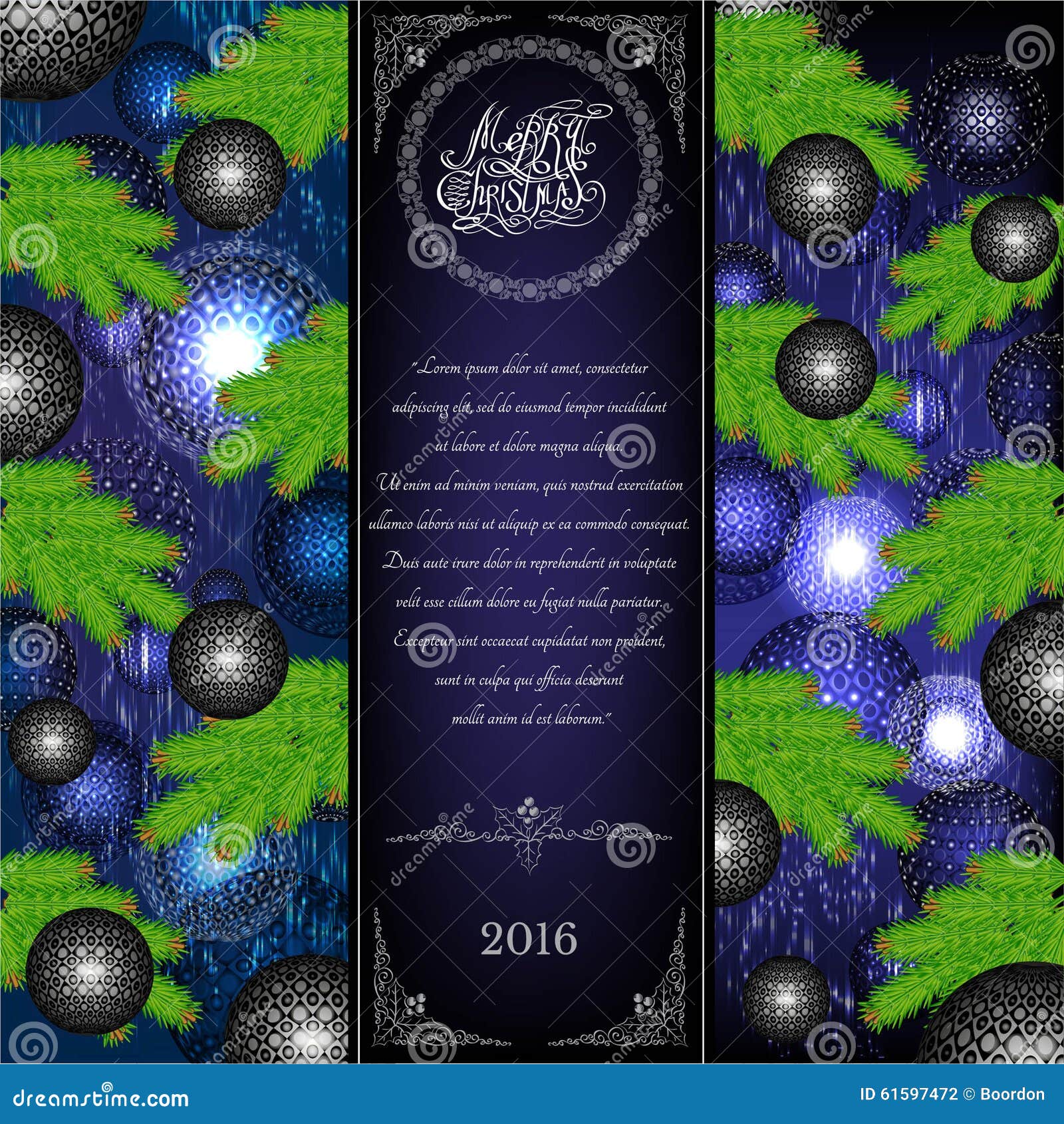 Merry Christmas Tri Fold with Christmas Balls and Fir Tree Elements on ...