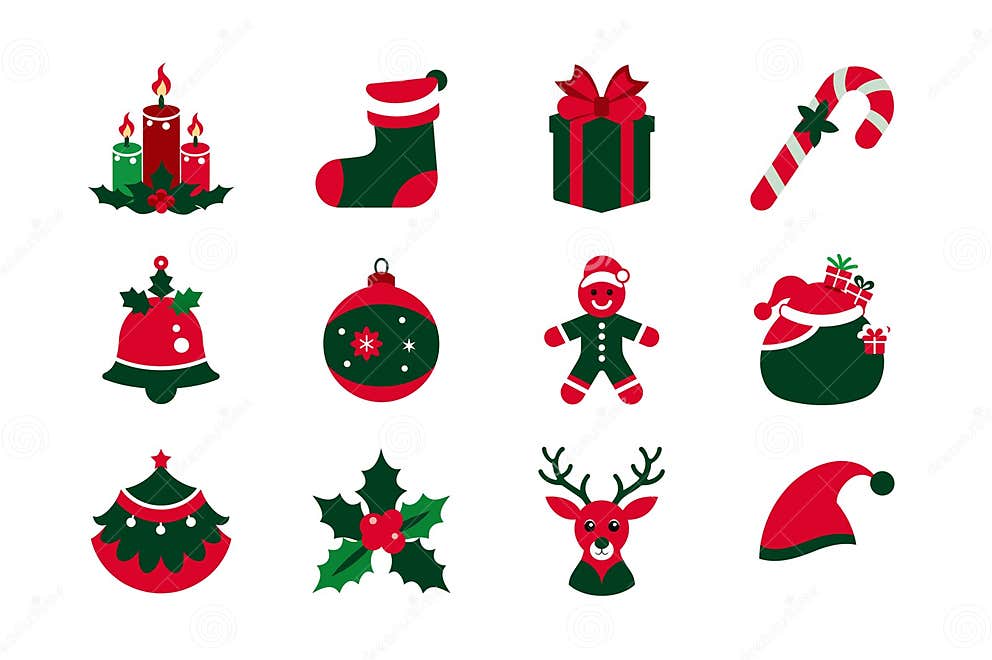Merry Christmas Vector Elements Icon Bundle Set Stock Vector - Illustration of tree, celebration ...