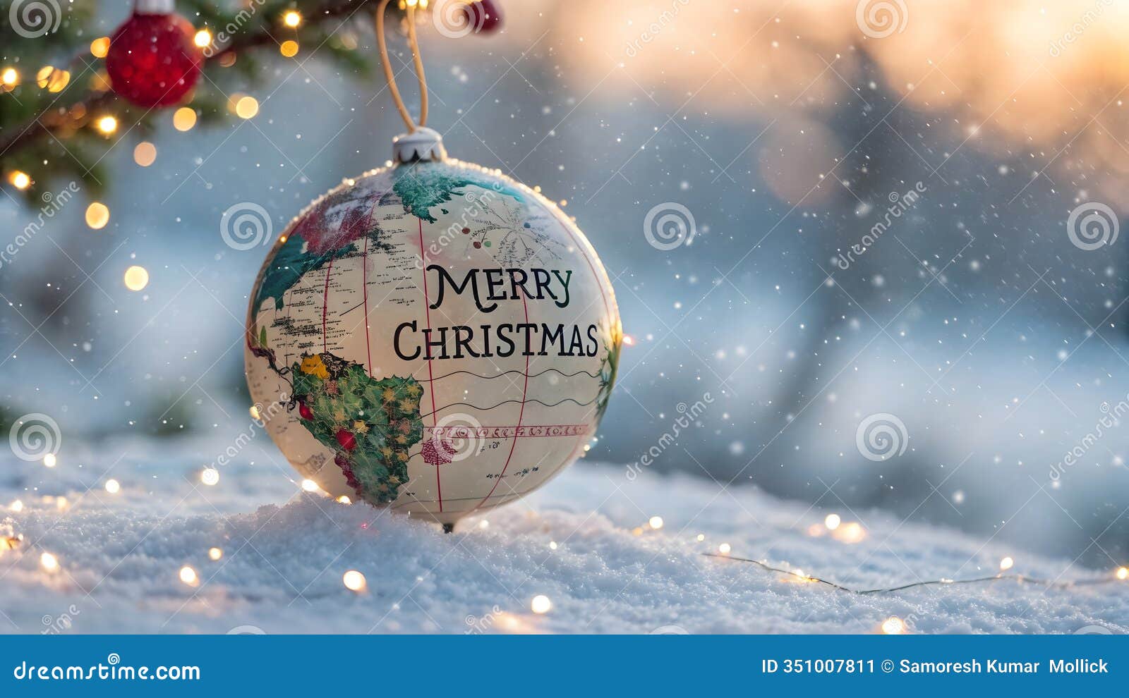 Merry Christmas World Map 3d Globe Bokeh Light on Bokeh Light Abstract ...