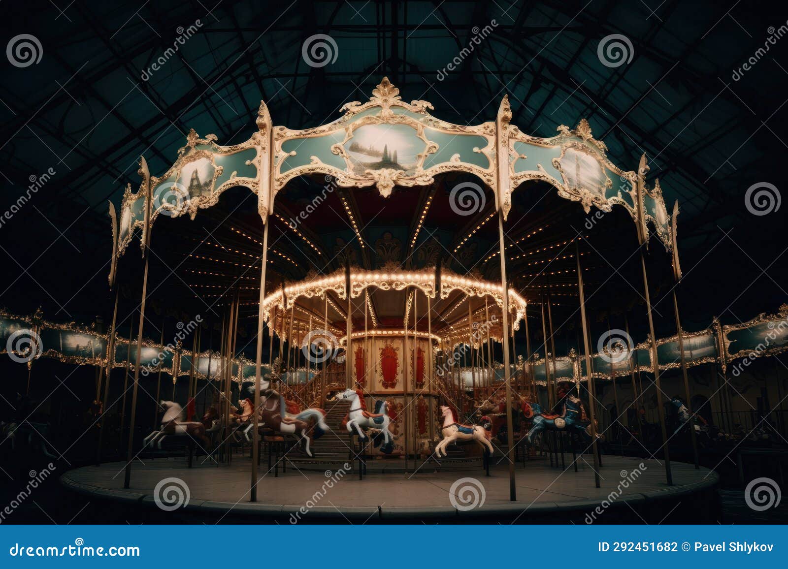 Merry-Go-Round (carousel) Illuminated at Night. Stock Photo - Image of ...