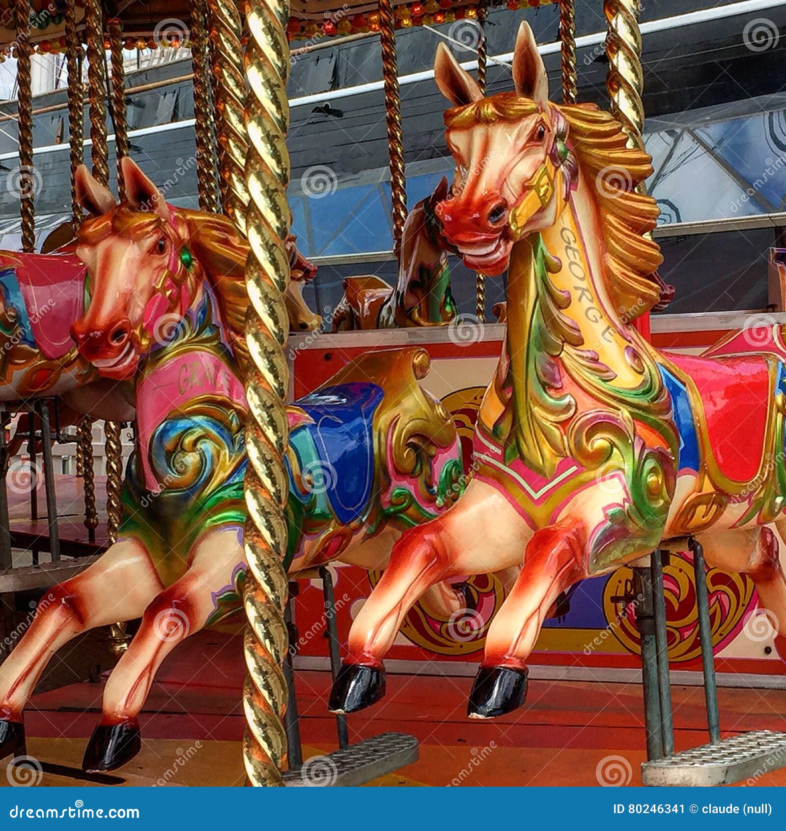 Merry go round horses stock image. Image of playground - 80246341