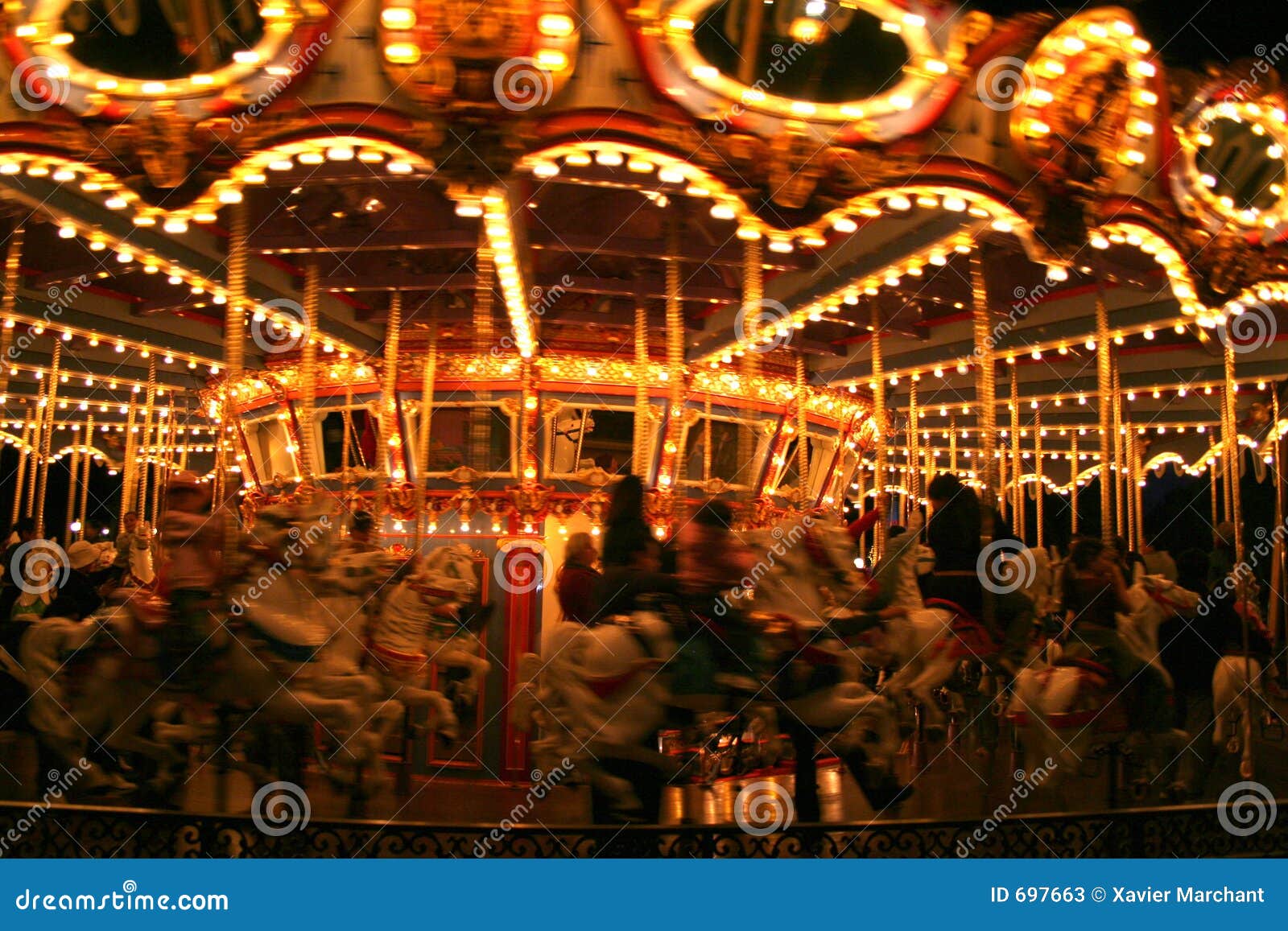 Merry go round at night stock image. Image of horses, child - 697663