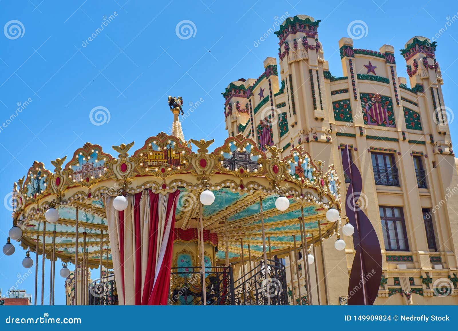 Merry-go-round in the Train Station of Valencia. Spain Stock Photo ...