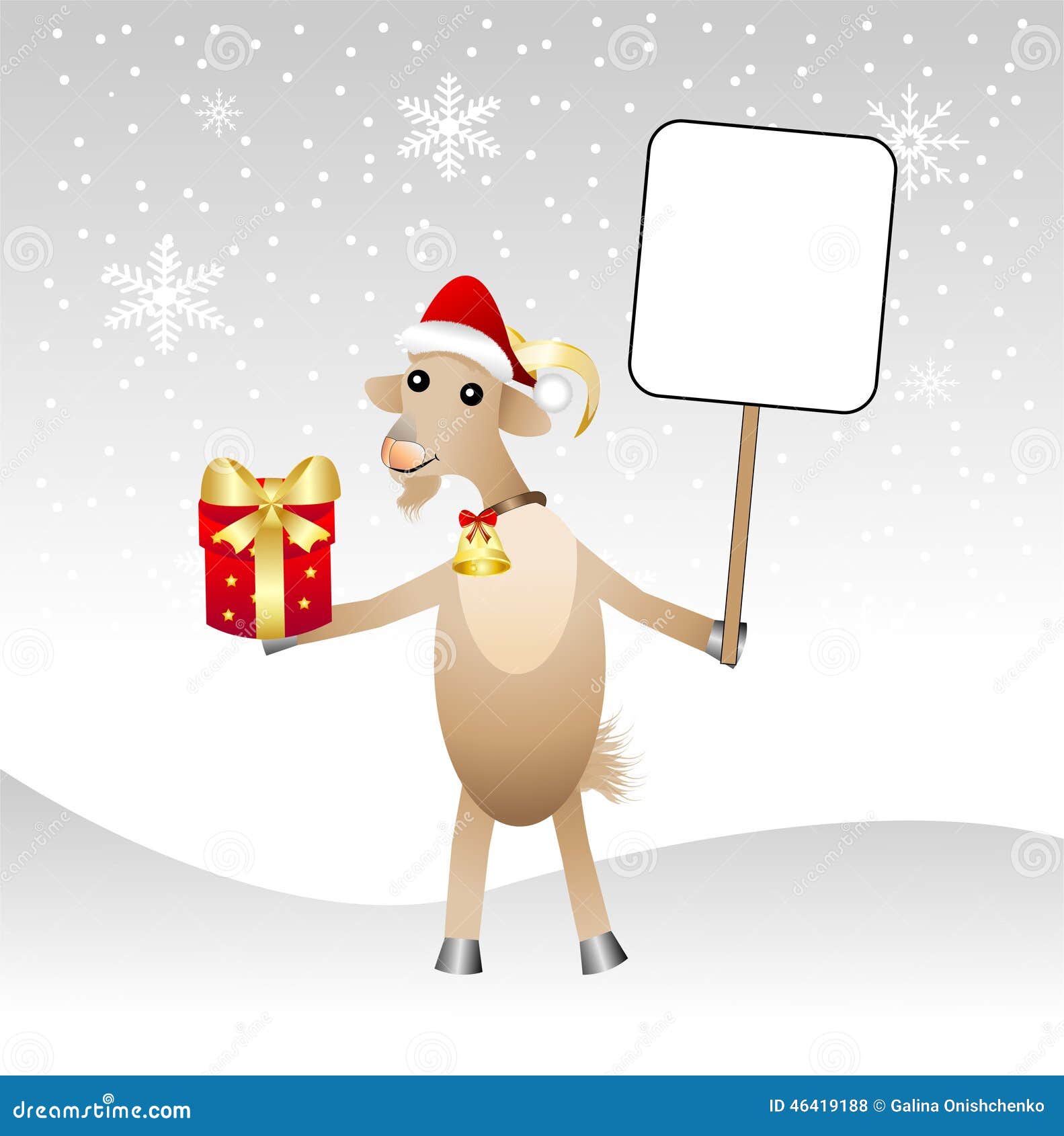 Merry Goat in a Christmas Cap with a Gift Stock Vector - Illustration ...