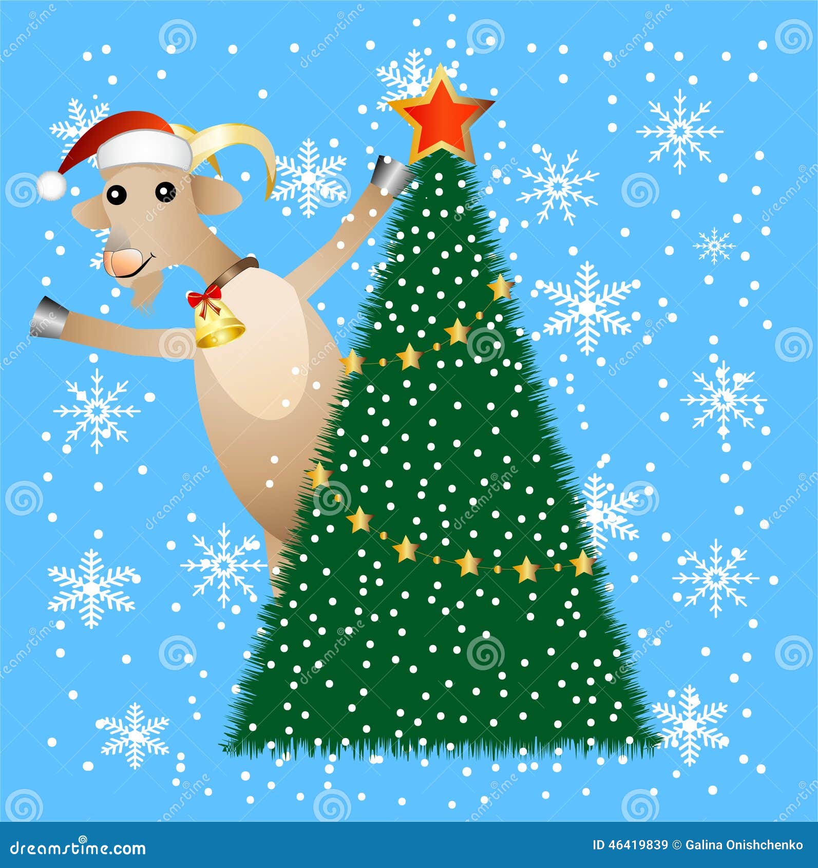 Merry Goat and Christmas Tree Stock Vector - Illustration of snowflakes ...