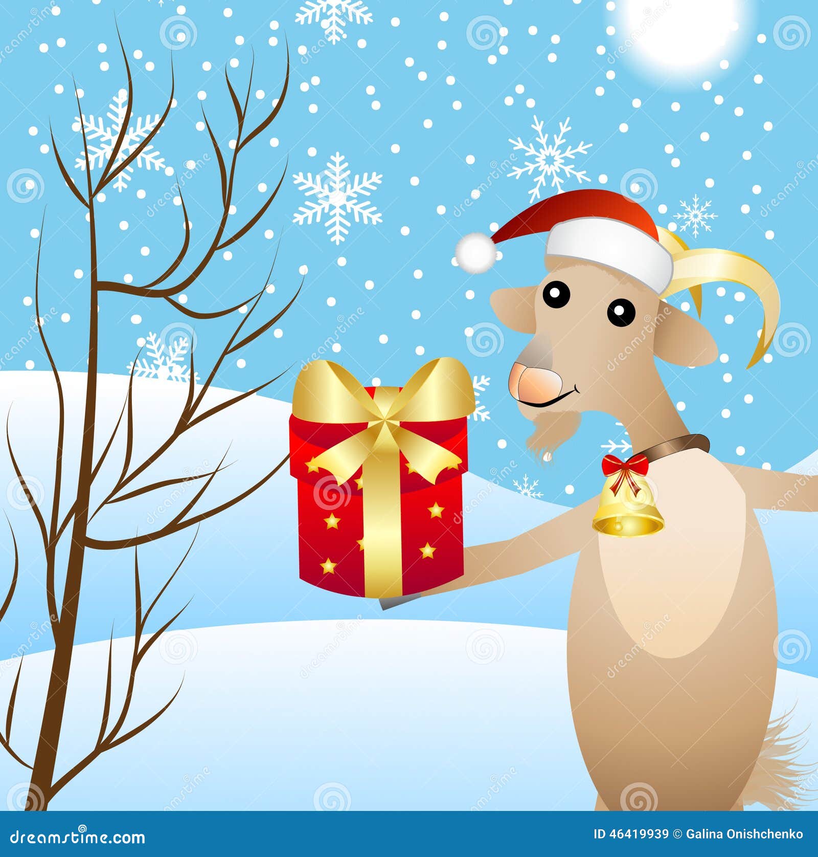 Merry goat with a gift stock vector. Illustration of vector - 46419939