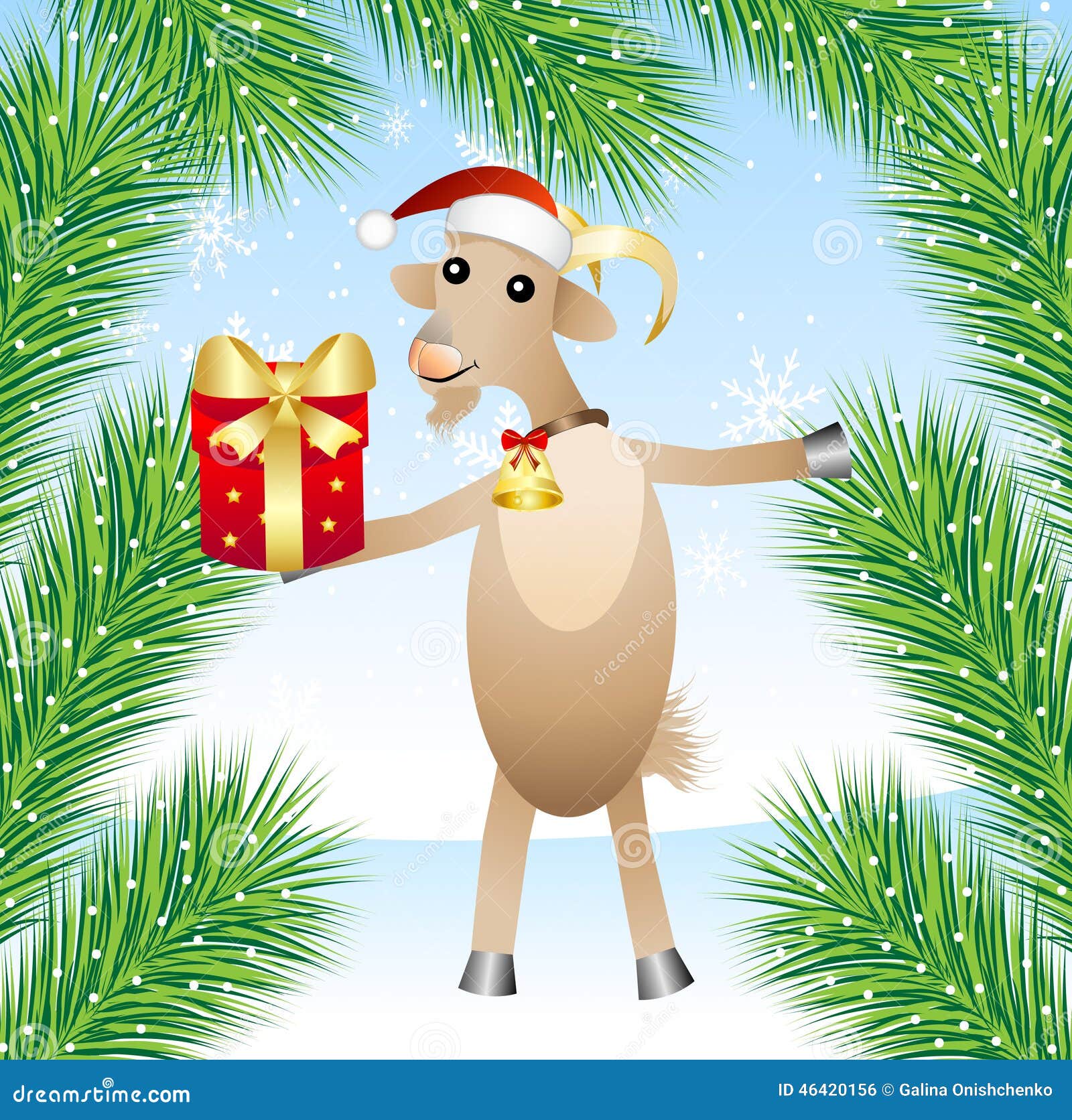 Merry goat with a gift stock vector. Illustration of emotions - 46420156